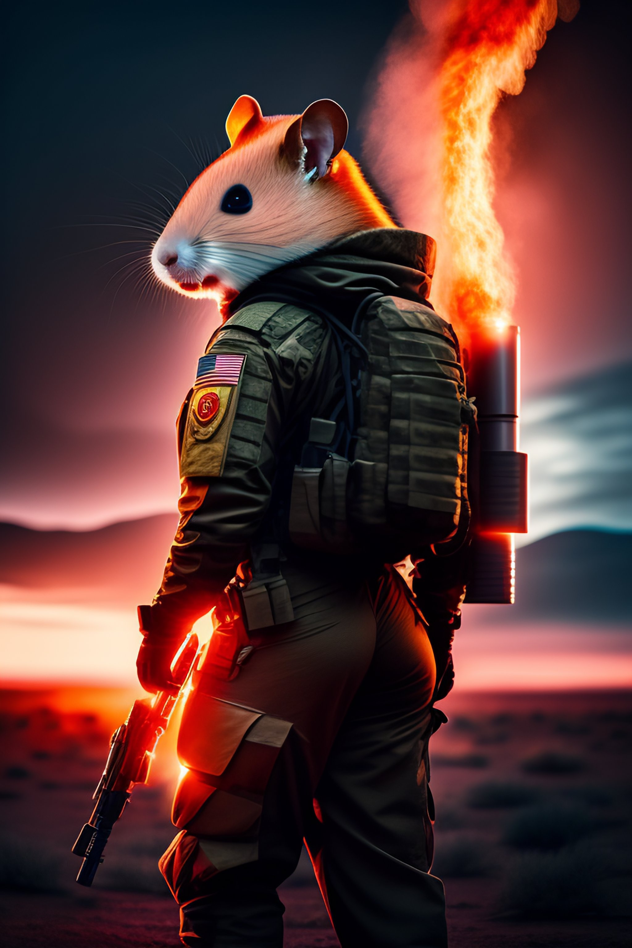Lexica - Anthropomorphic red hamster warrior agent in a burnt land ...