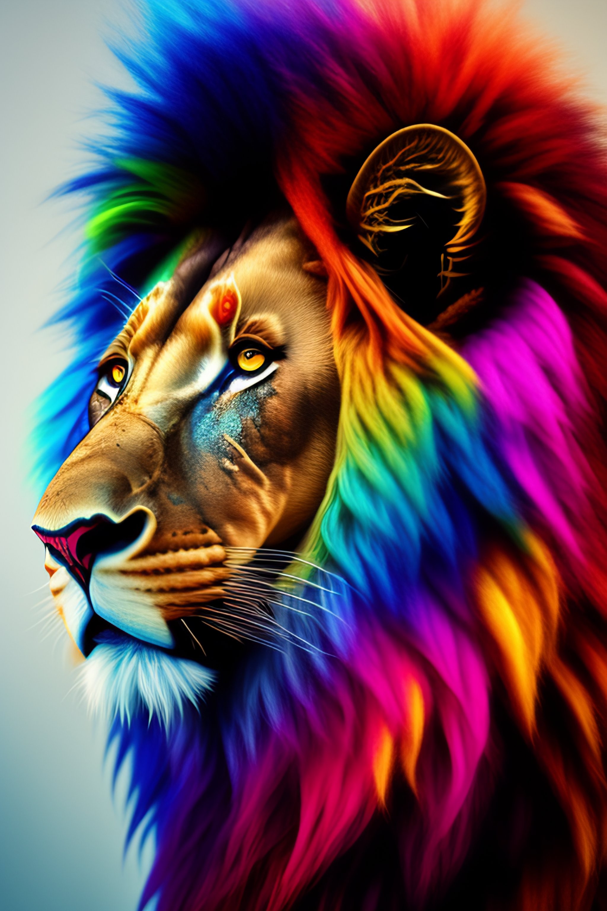 Lexica - A close-up of a beautiful colorful fluffy lion, highly ...