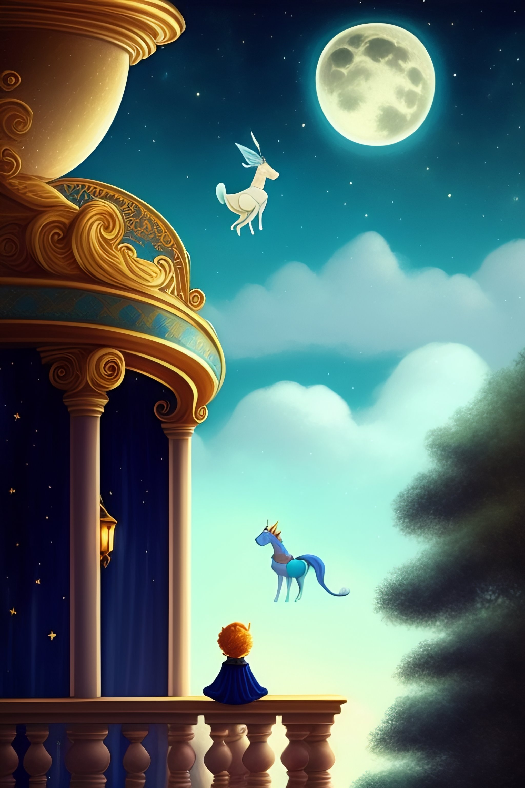 Lexica - Little prince on the balcony of his palace talking to a ...