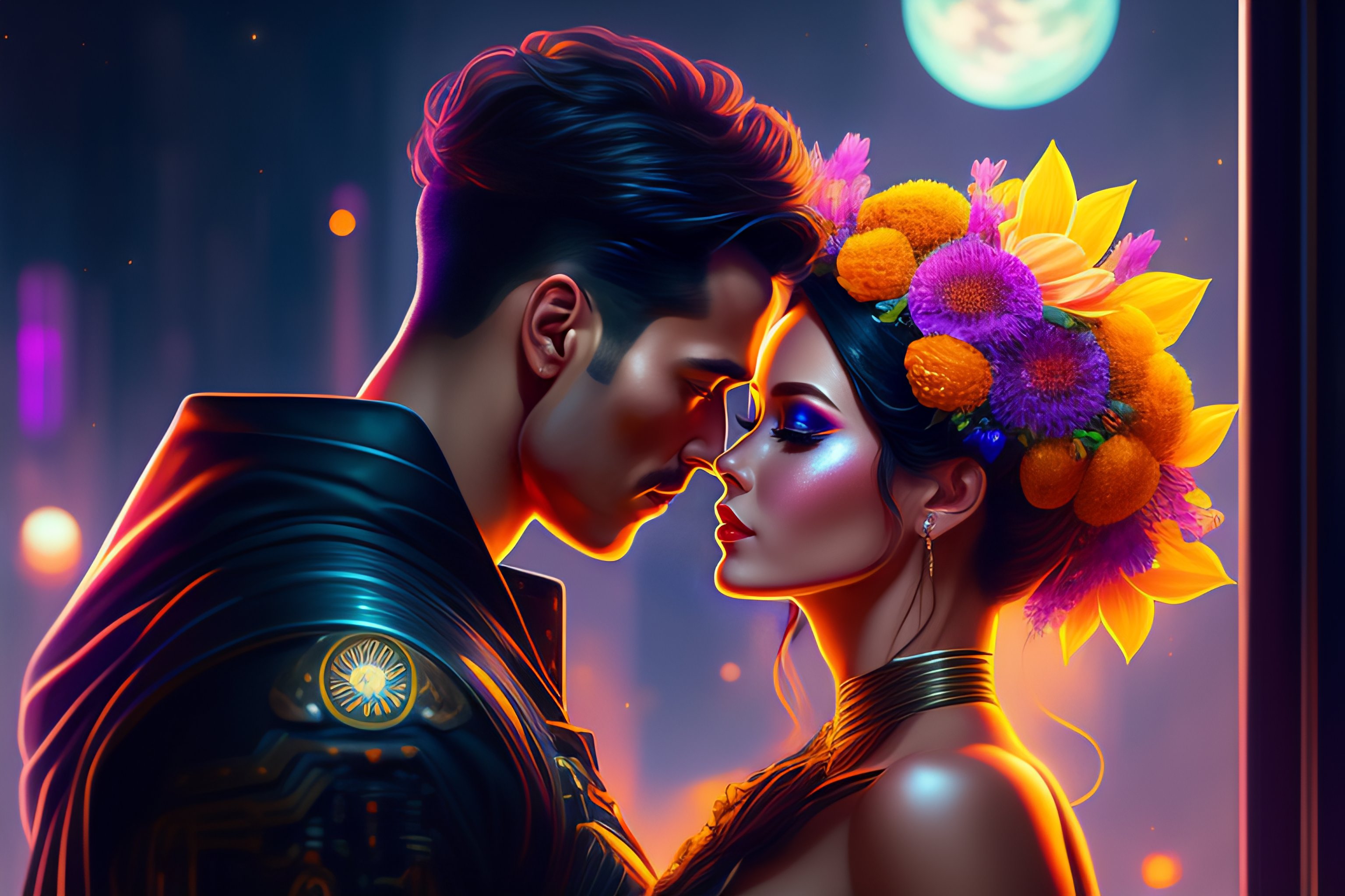 Lexica - An android man gives a bouquet of flowers to a beautiful human ...