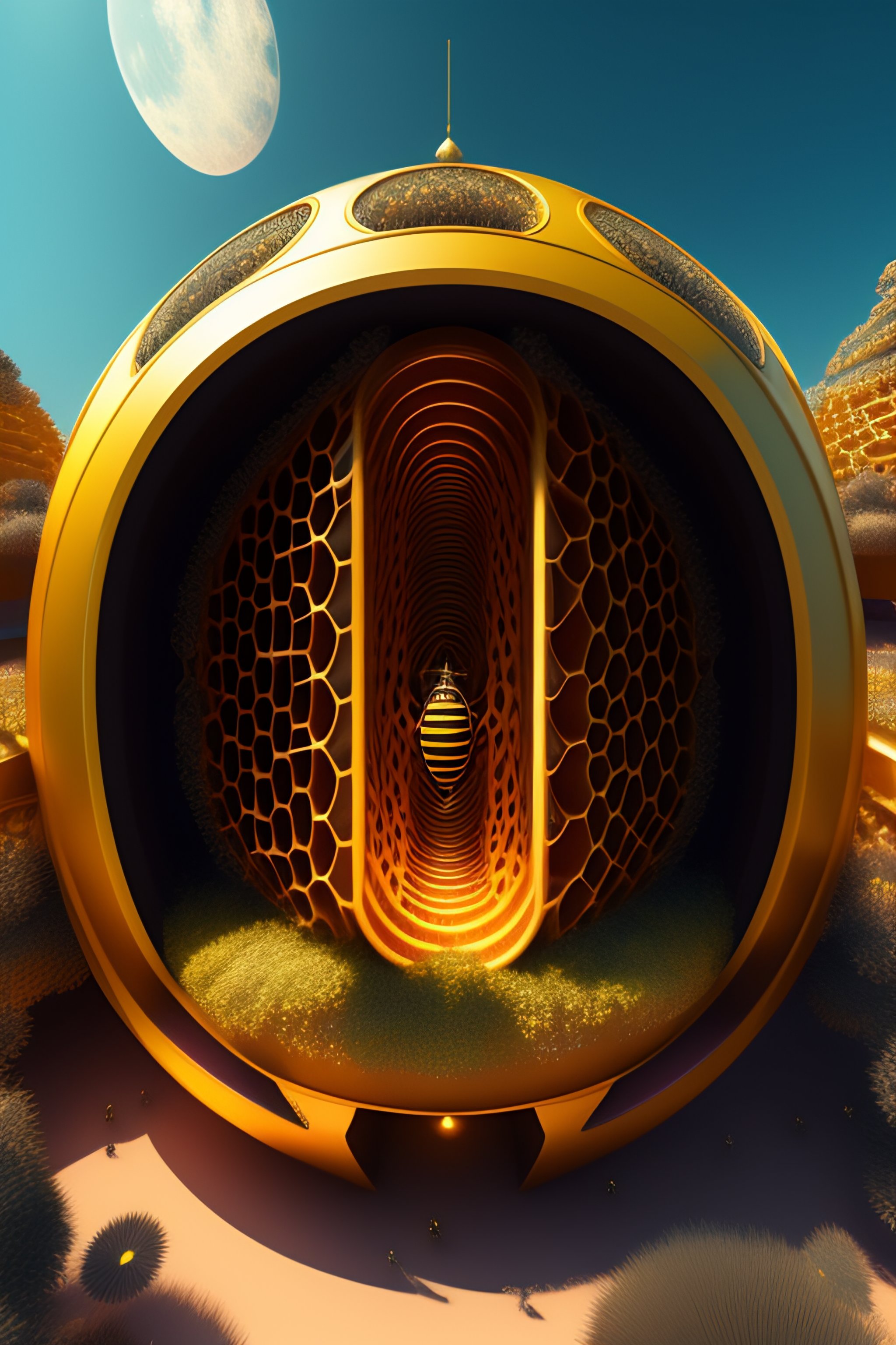 Lexica - Bee civilisation living inside a hive, digital art, trending ...