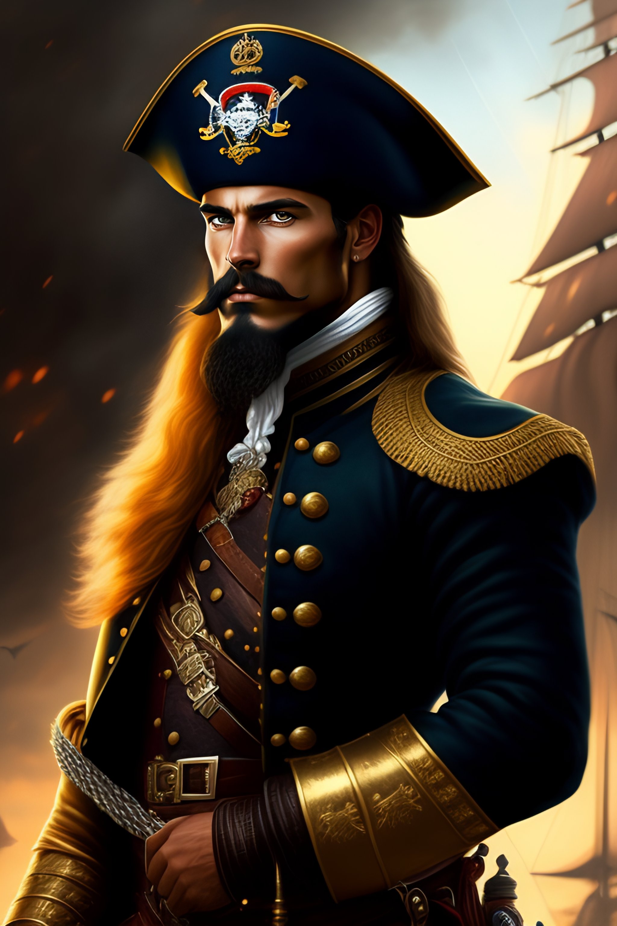 Lexica - Portrait of a French pirate, very detailed