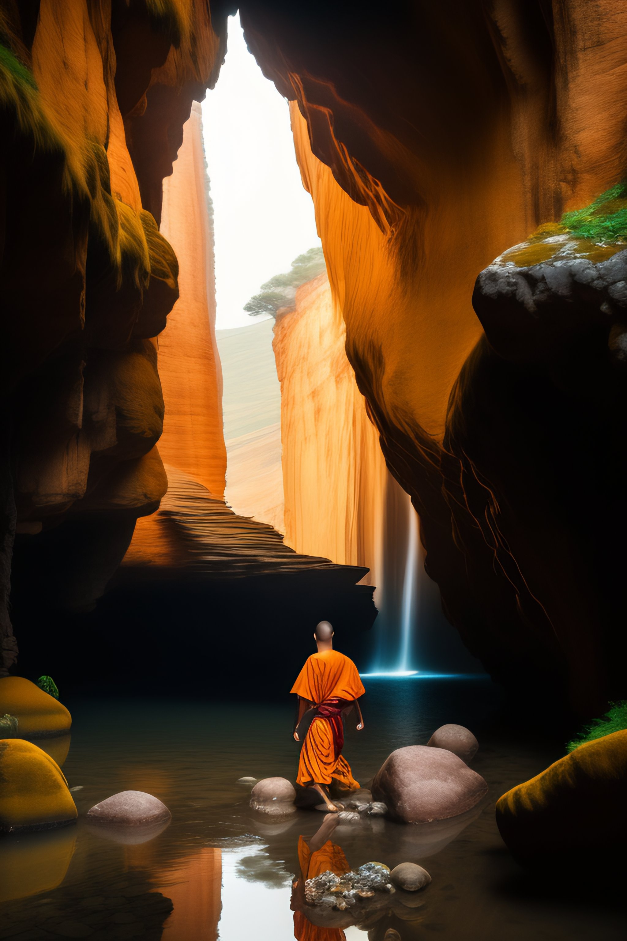 Lexica - A shaolin monk escaping through a cave