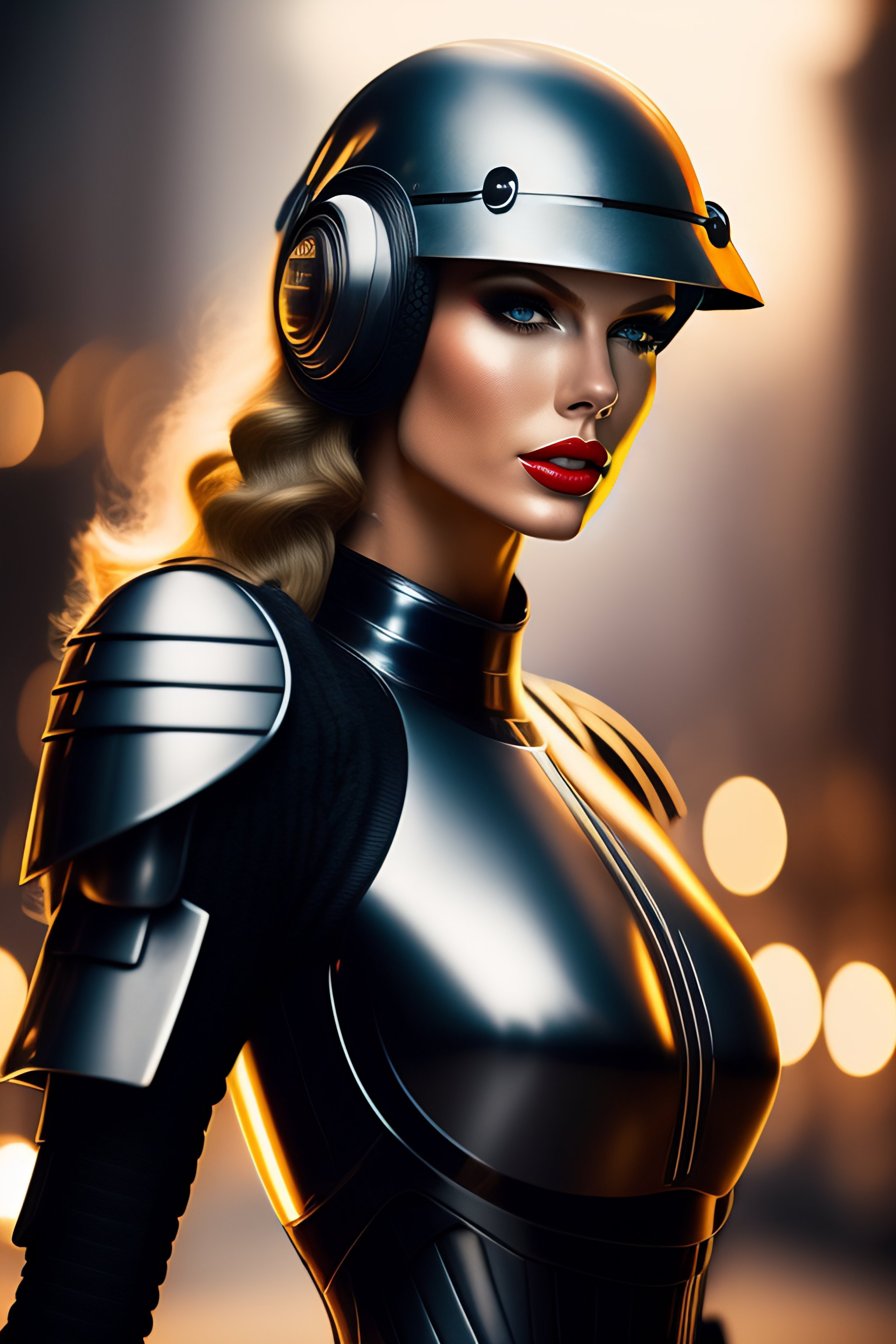 Lexica - Taylor swift as robocop with helmet, a character side portrait ...