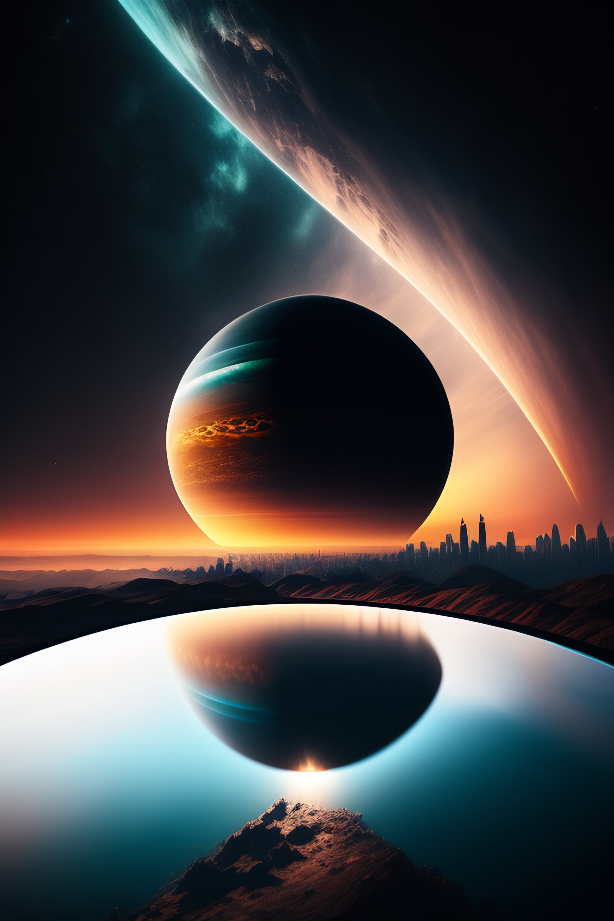 Lexica - Cinematic photo of a planet sized spaceship city ring