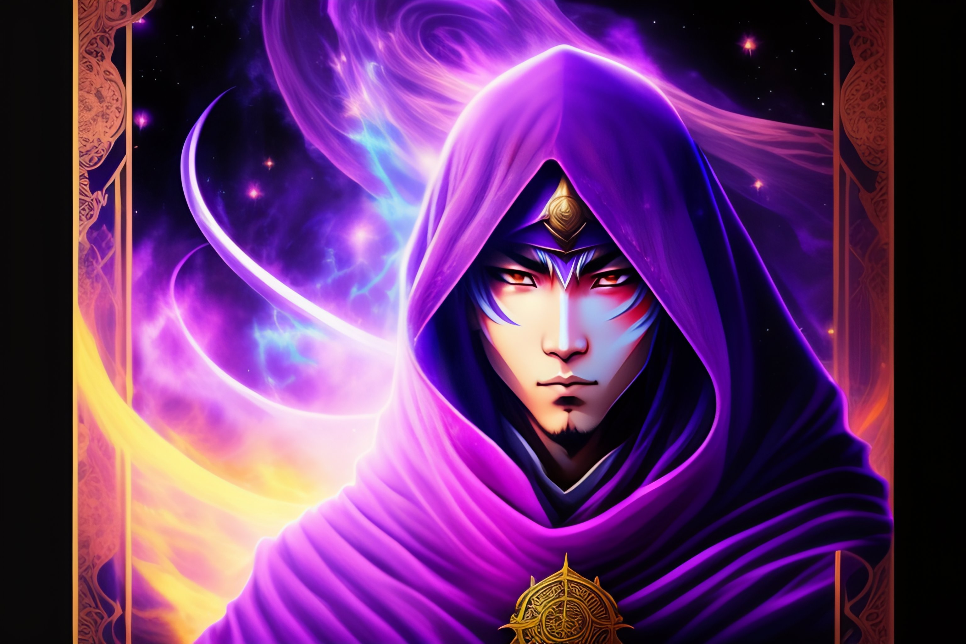 Lexica - An anime style purple cloaked wizard face unseen casting a ...