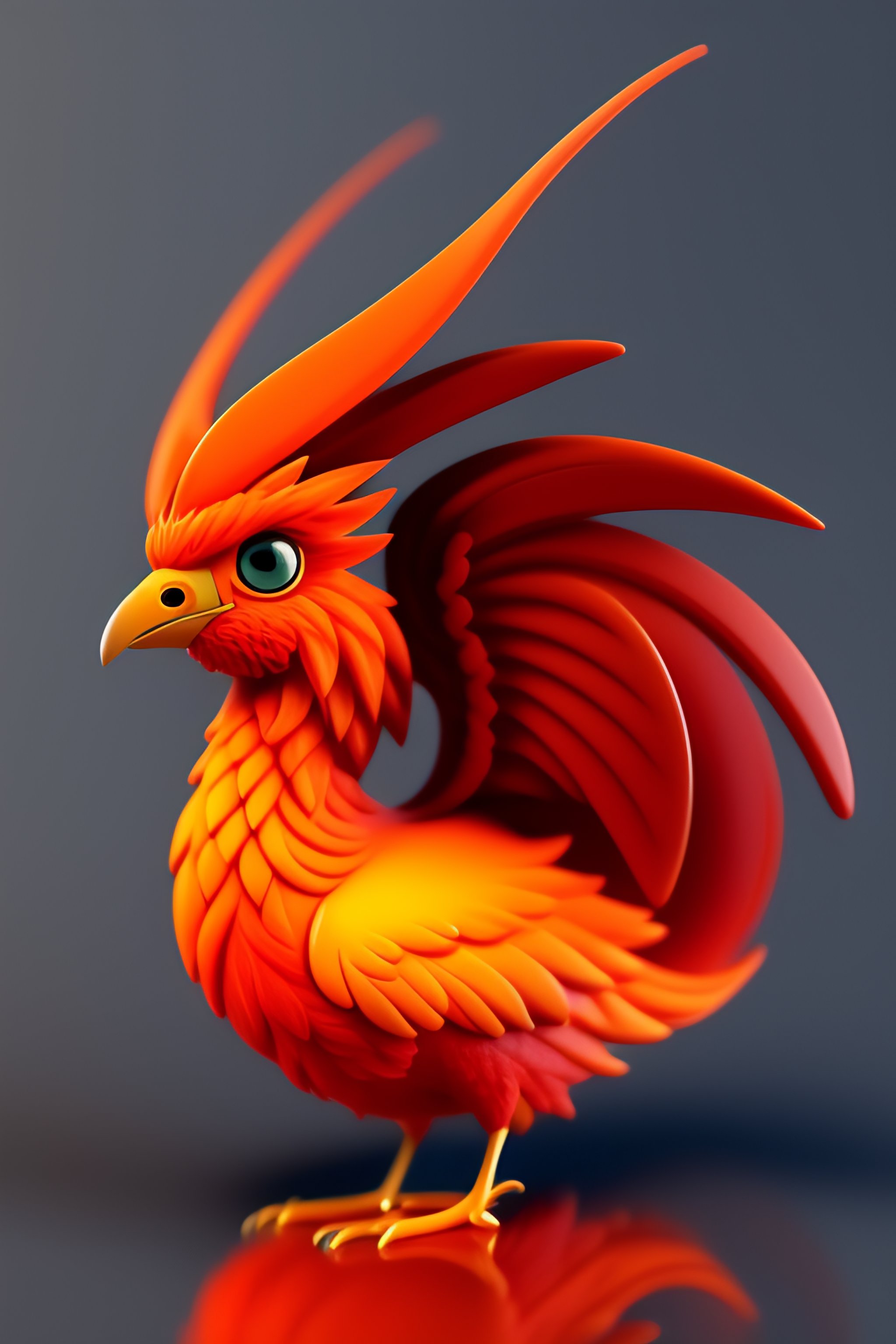 Lexica - Orange animated pheonix with red eyes