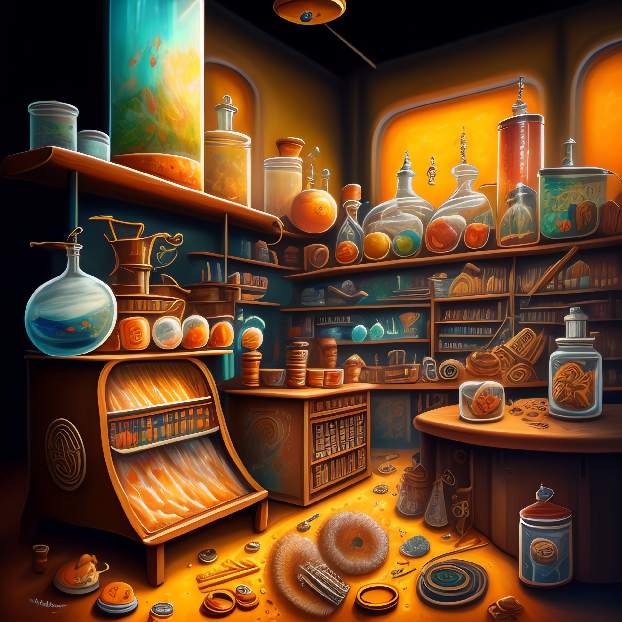 Lexica - Messy hand-drawn painting of a chaotic laboratory with lots of ...