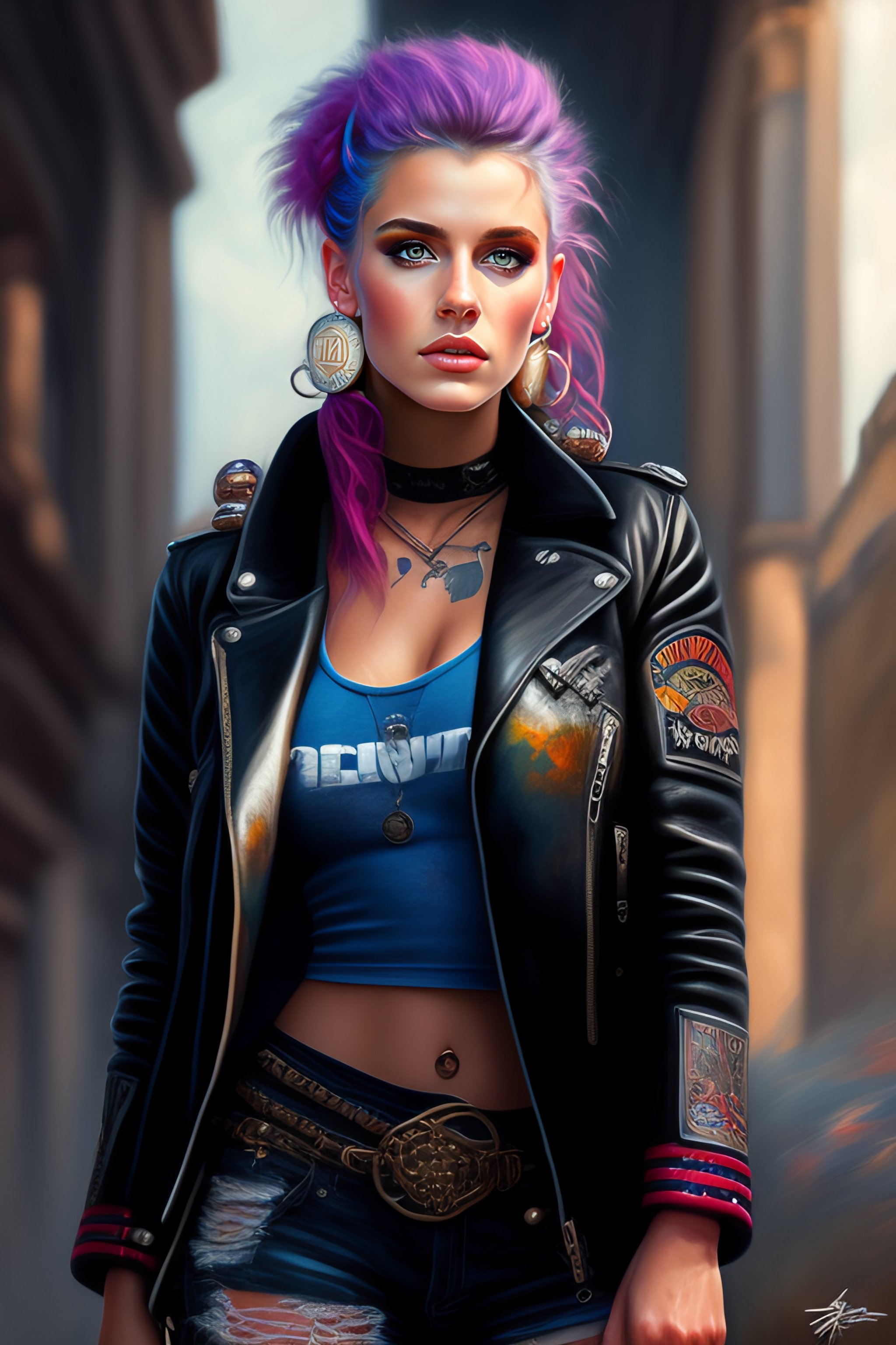 Lexica - Cute punk rock girl, mad max jacket, renaissance, cables on ...