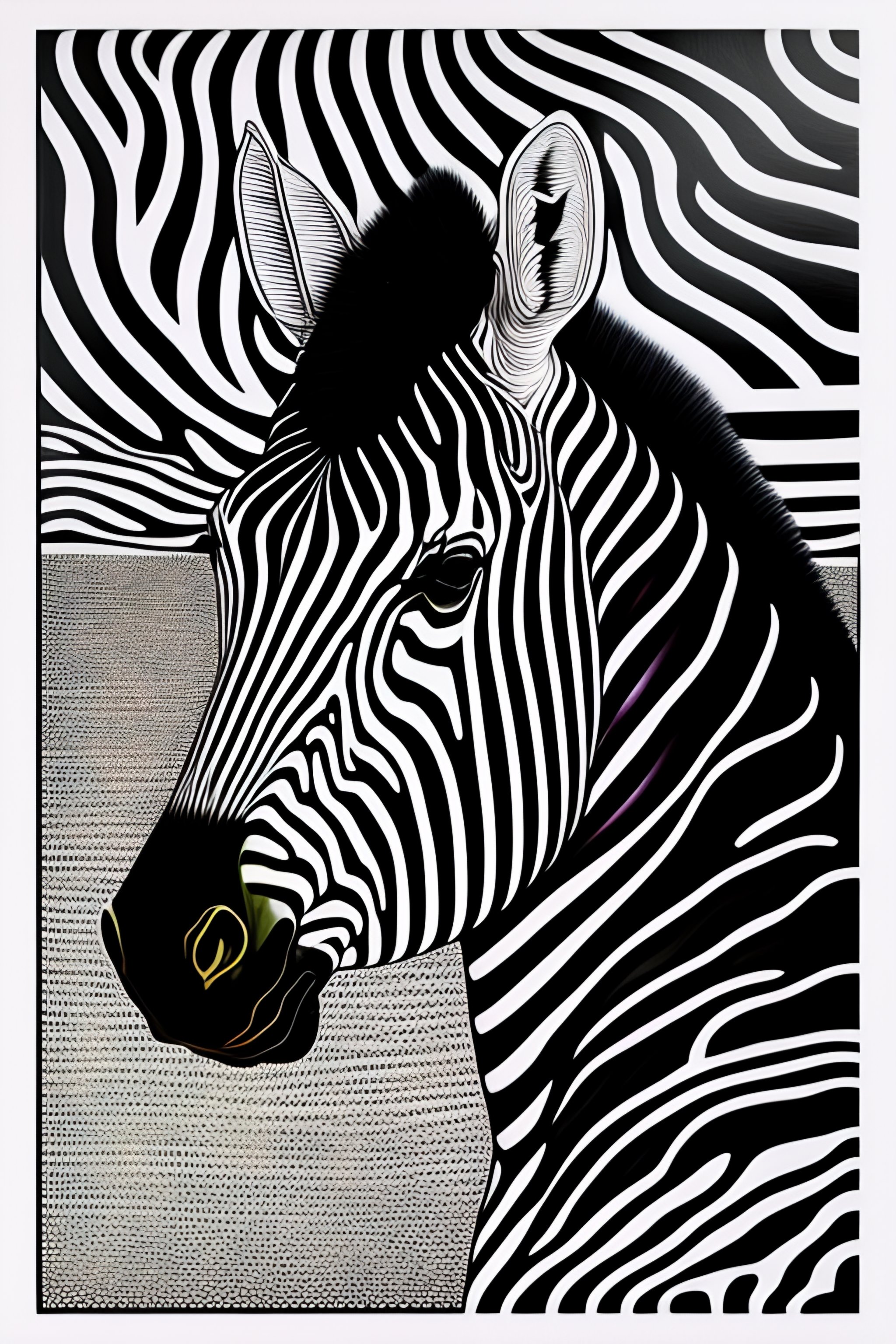 Lexica - A hyper minimalist psychodelic drawing zebra woodcut print by ...