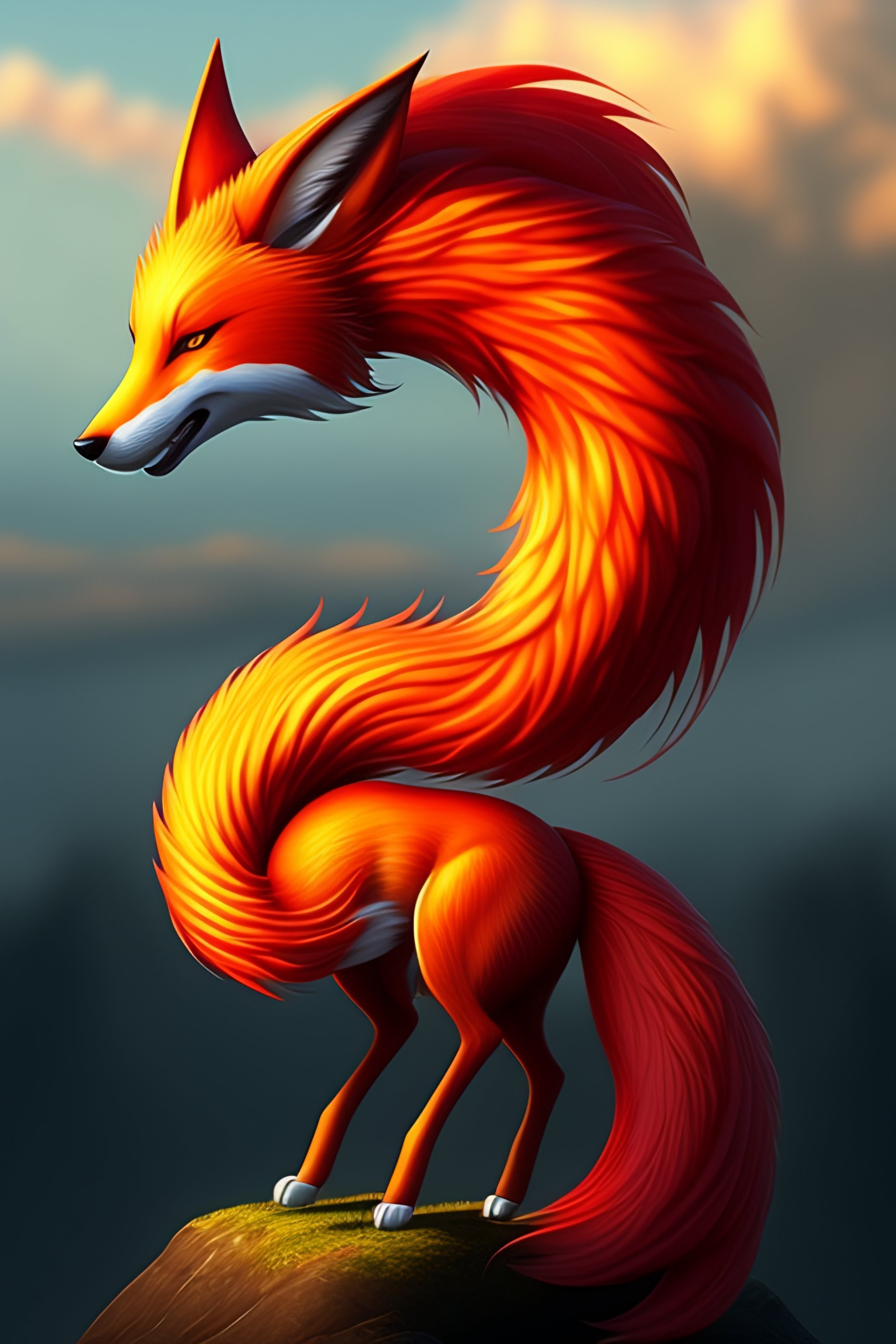 Lexica - Nine-tailed fox in the style of a mythical creature