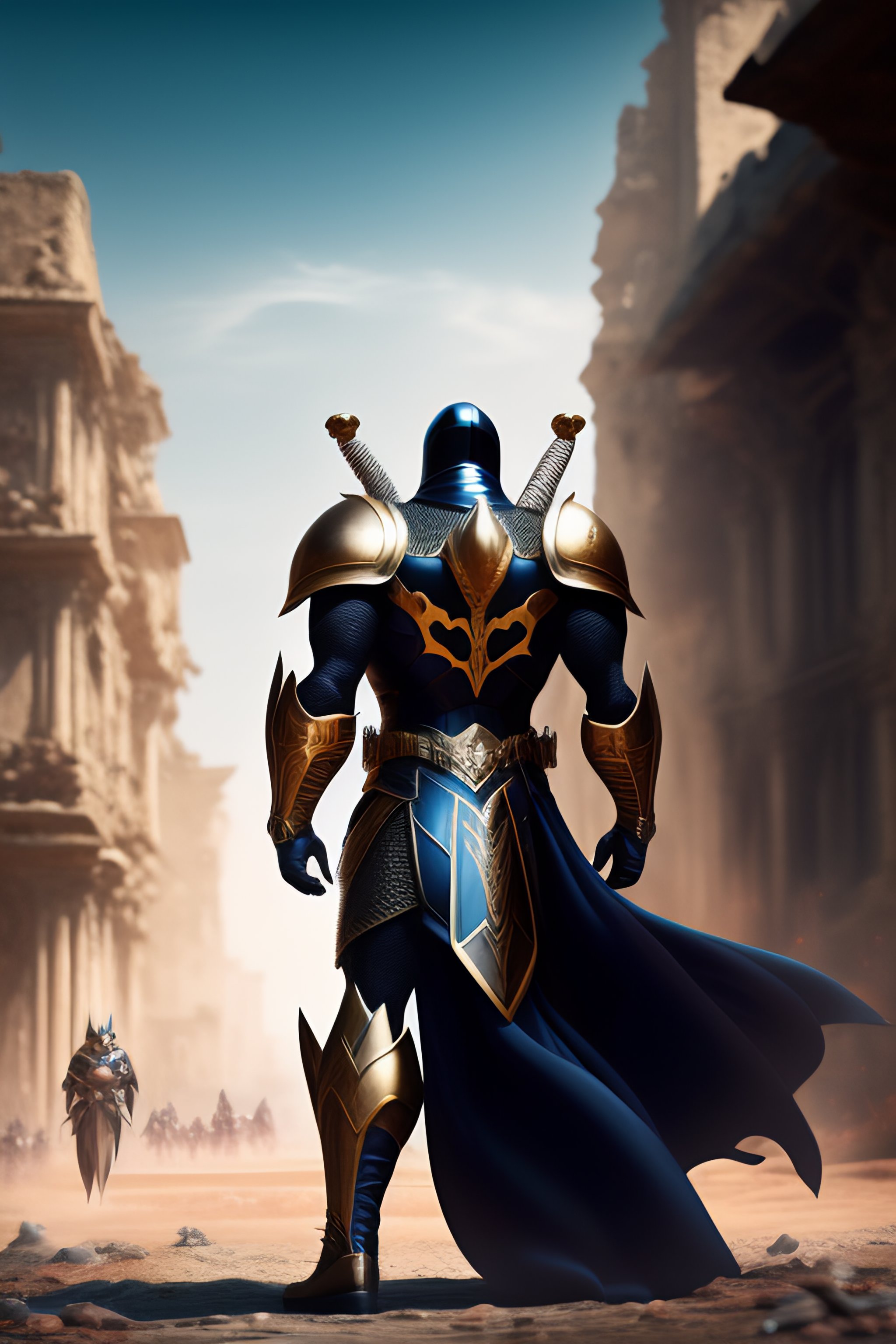 Lexica - Venom suit medieval knight with a destroyed city with fore ...