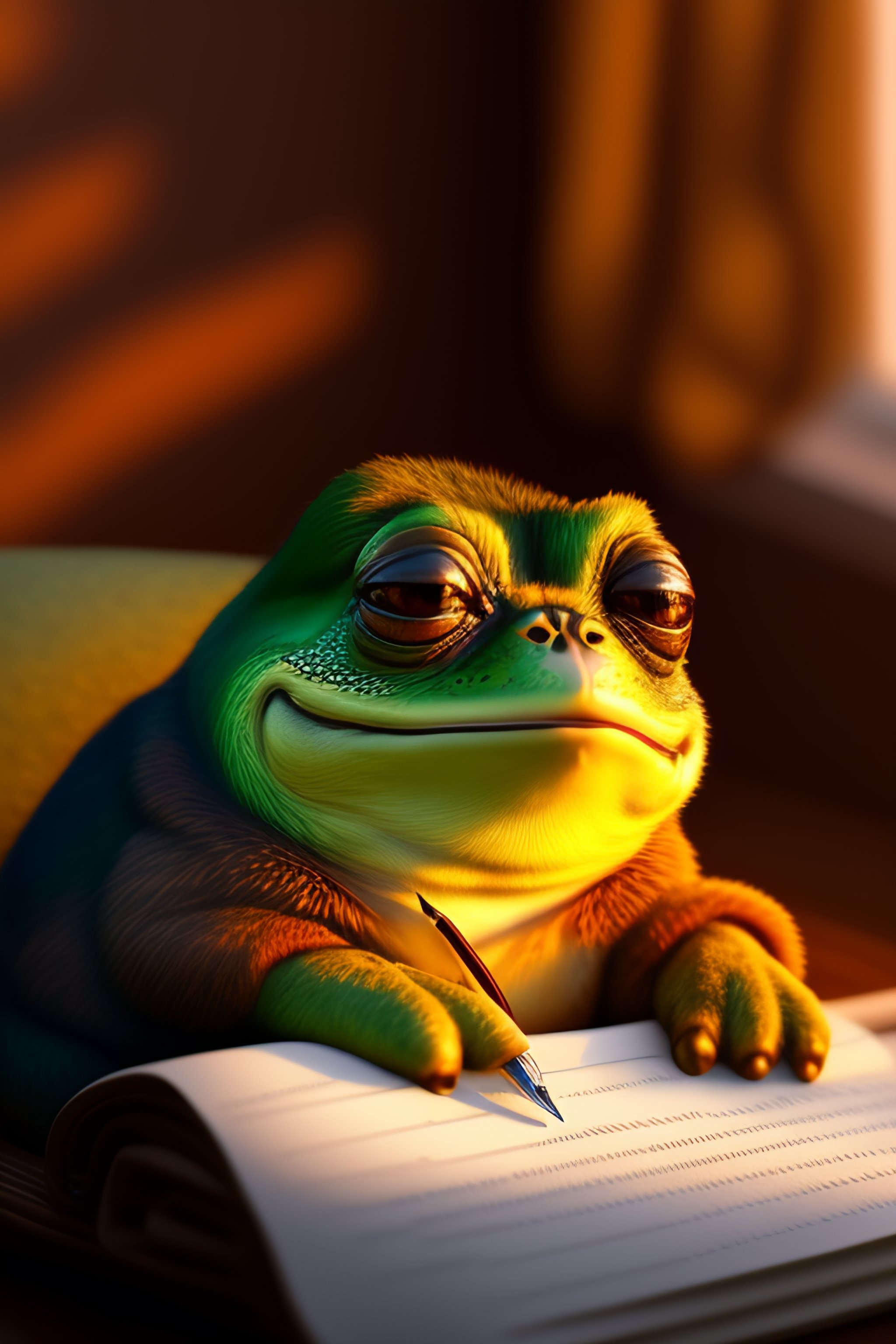 Lexica - An exhausted pepe the frog commiting tax fraud, paperwork ...