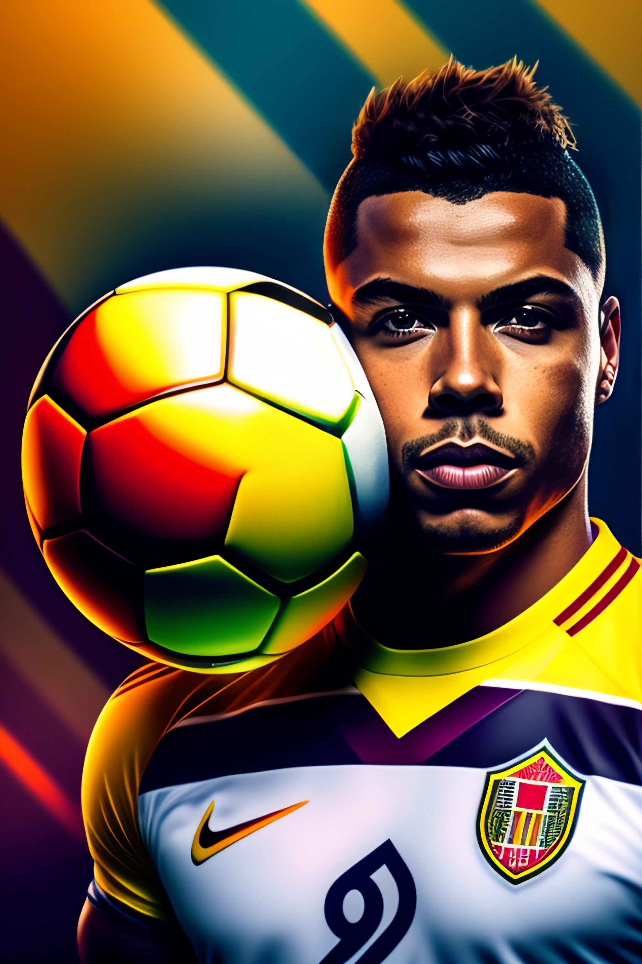 Lexica - Portrait of ronaldo nazario holding a soccer ball, wearing the ...
