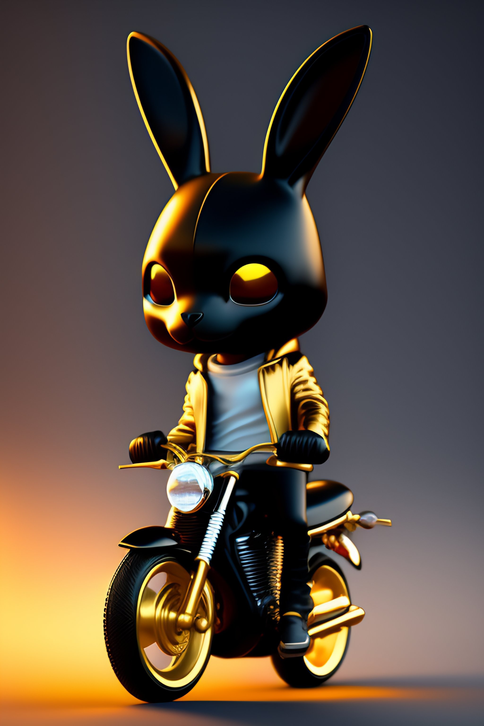 Lexica - Black Humanoid Rabbit with large white eyes leather jacket ...
