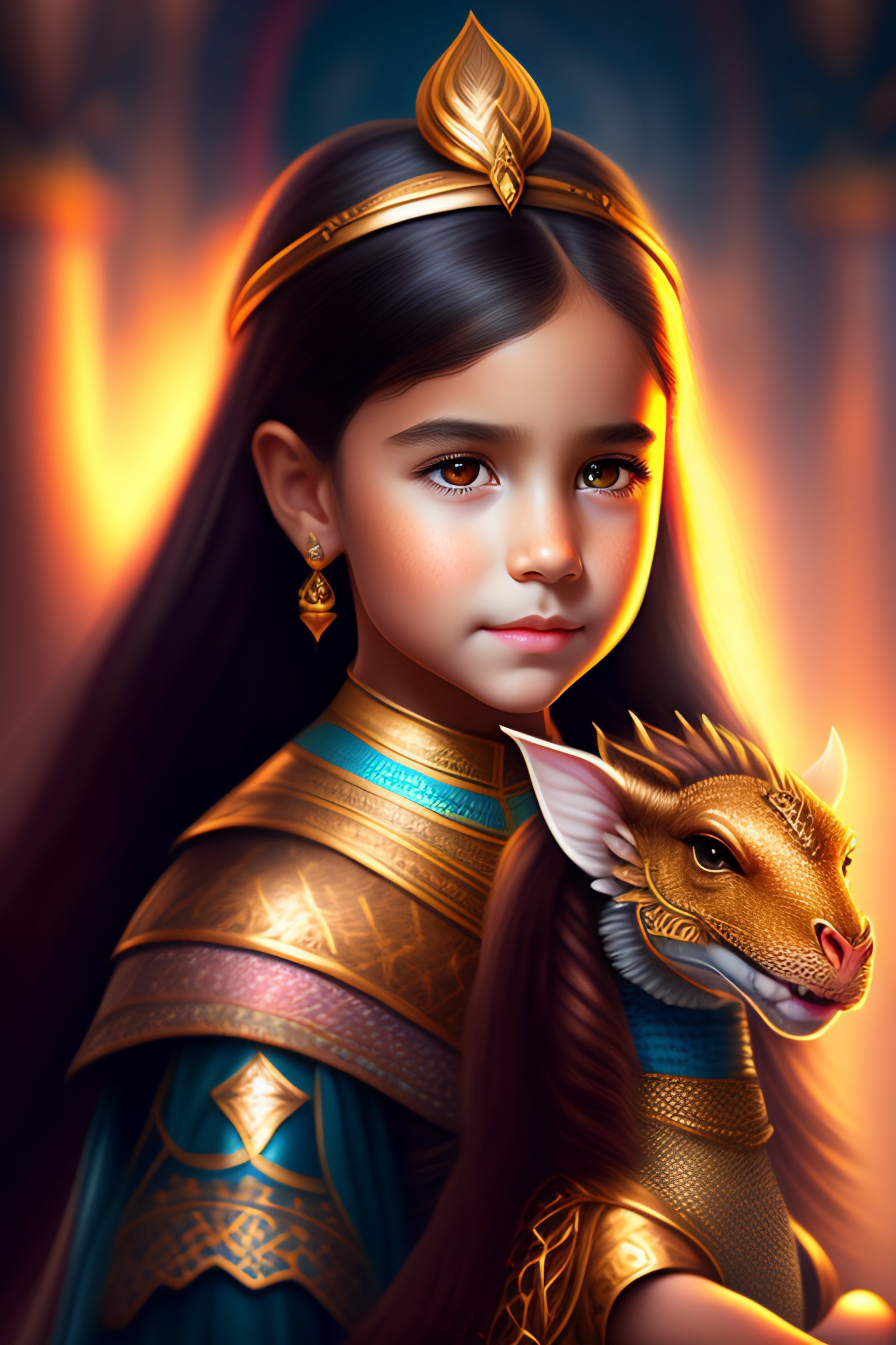 Lexica - Portrait of a beautiful 4 years old princess worrier with her ...