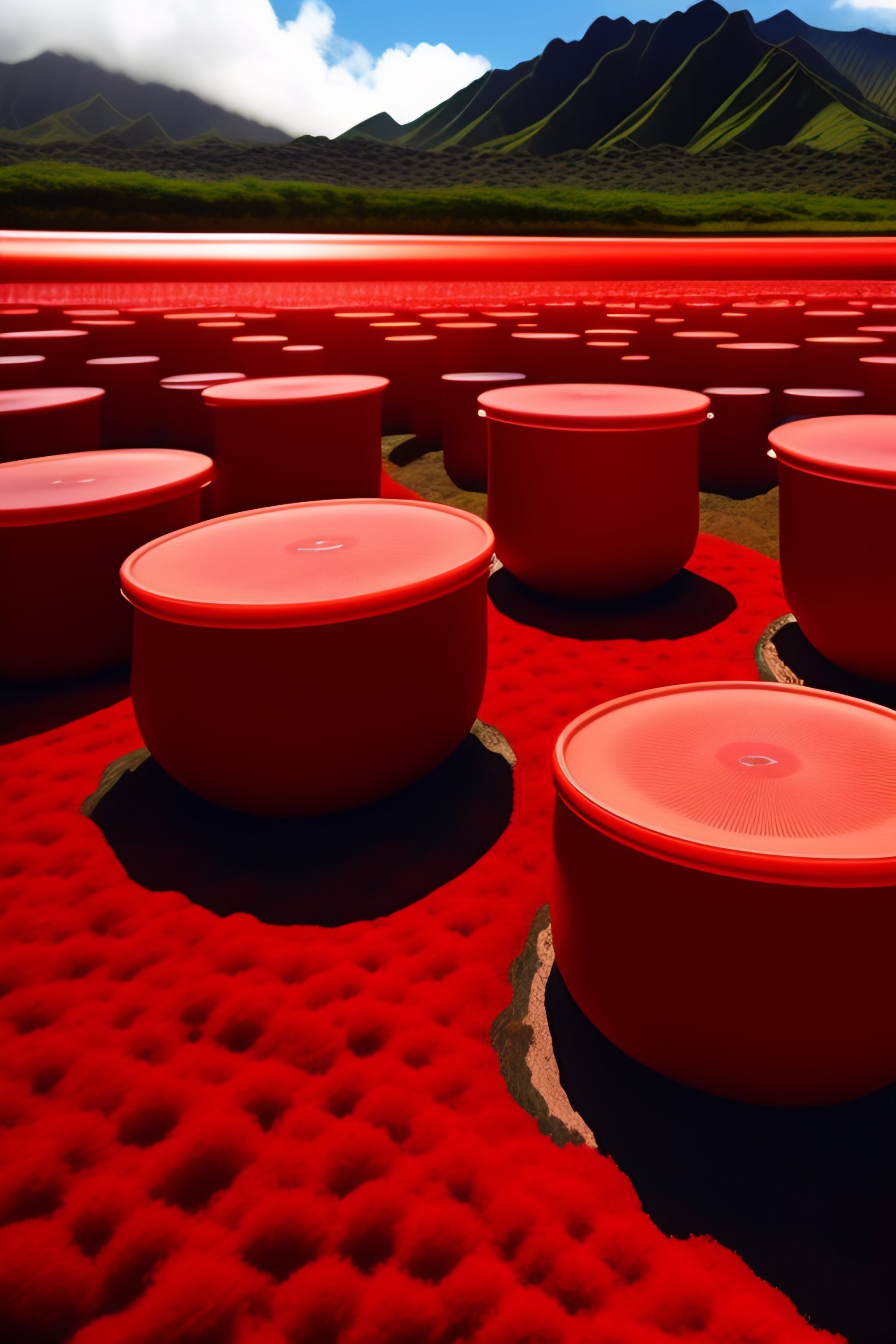 Lexica - Detailed photo of red tubs for natural cultivation of ...