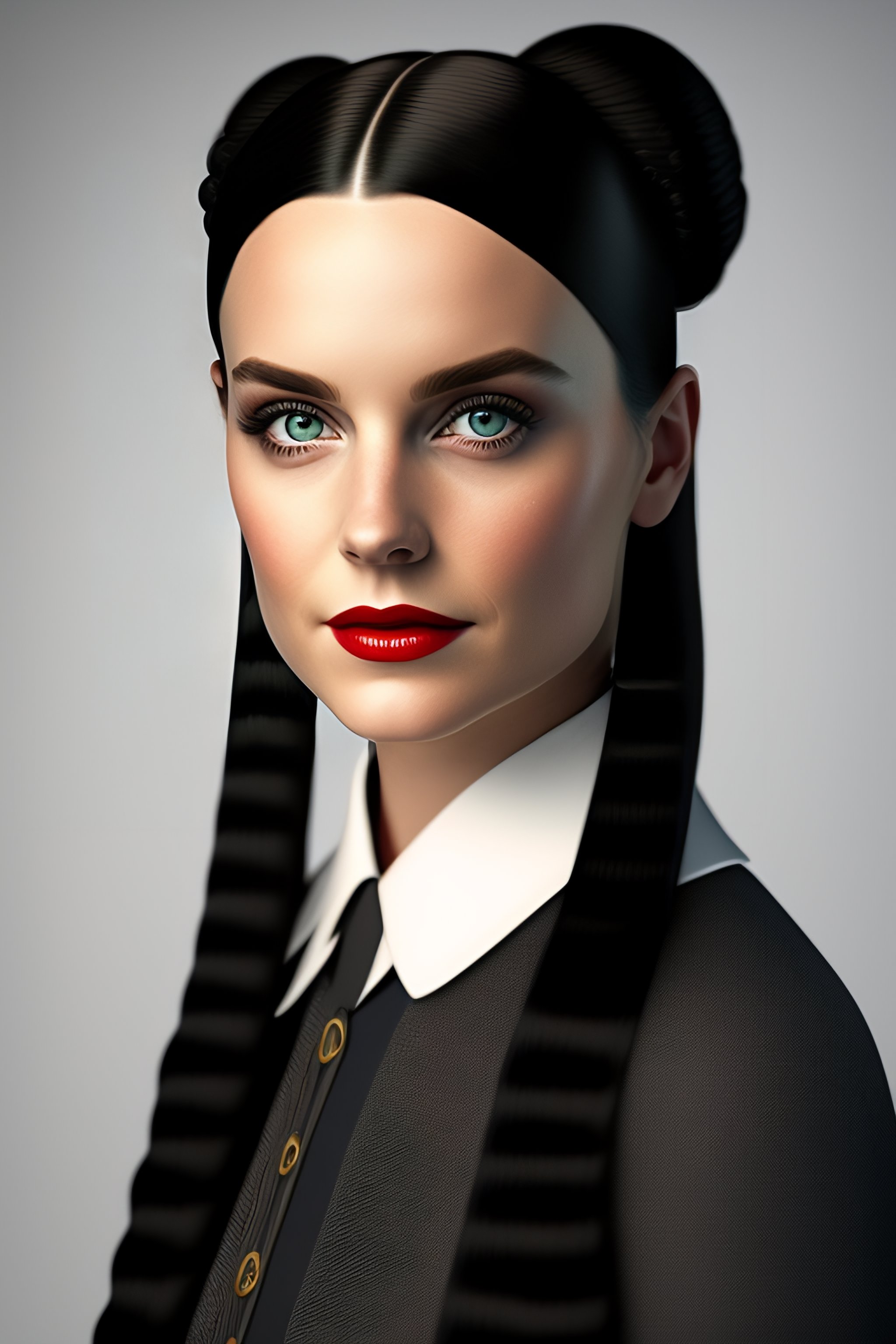 Lexica - Wednesday Addams from the series, black hair braided in two ...