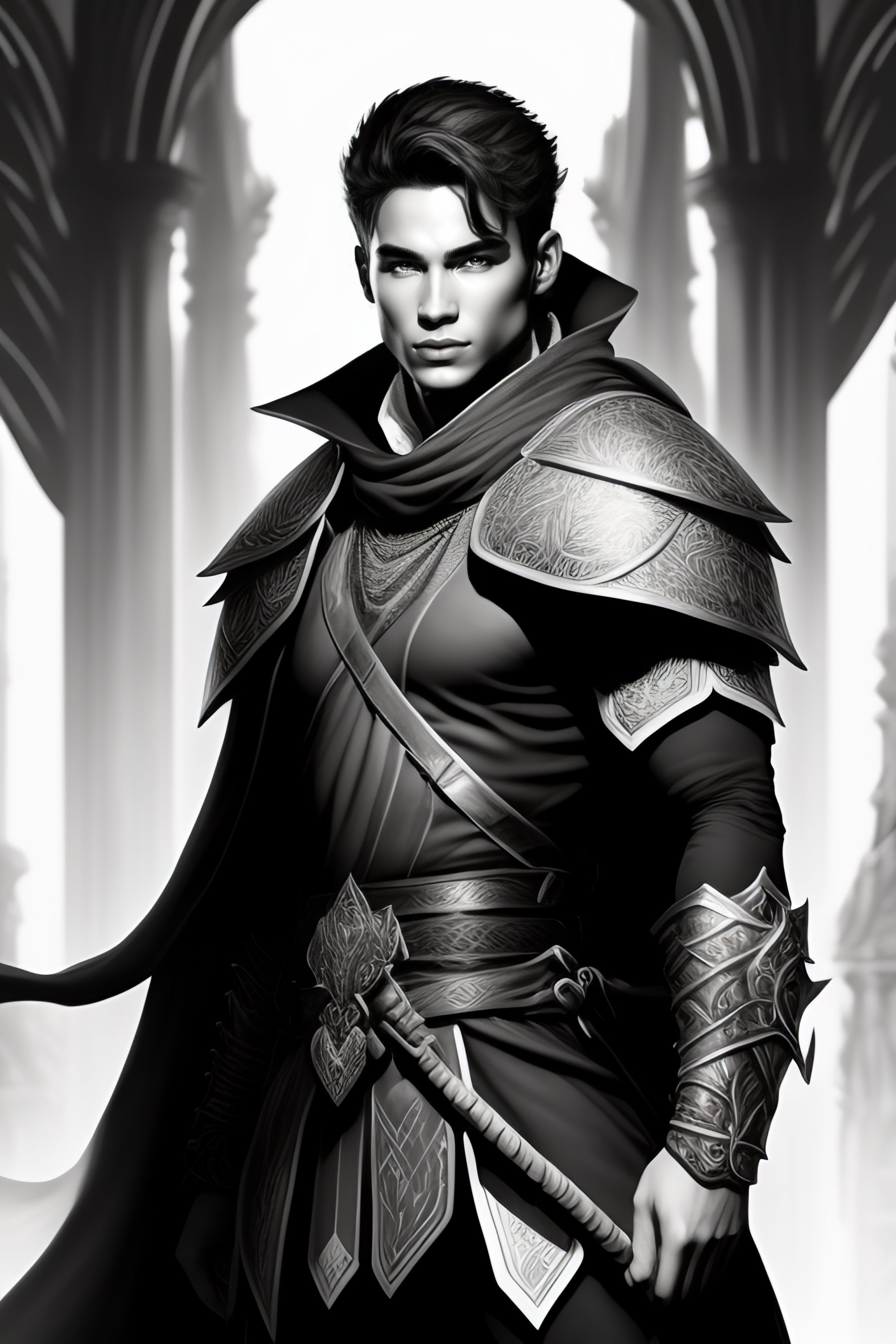 Lexica - Black and white illustration of D&D Male Ranger