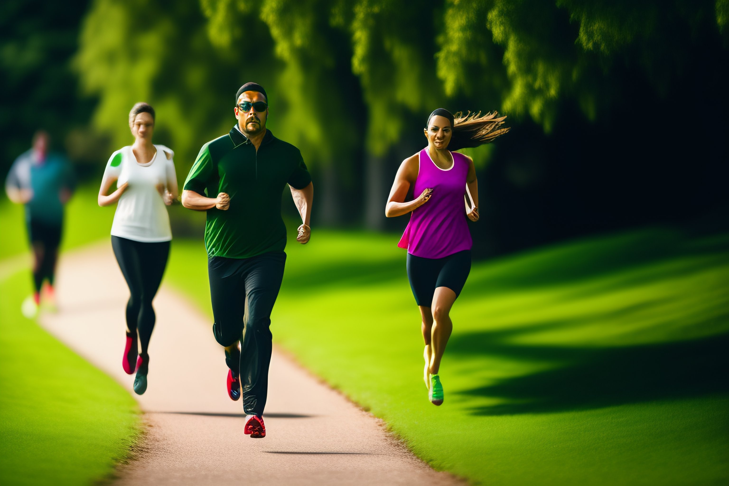 Lexica - Background full of people chasing, front view, green grass ...