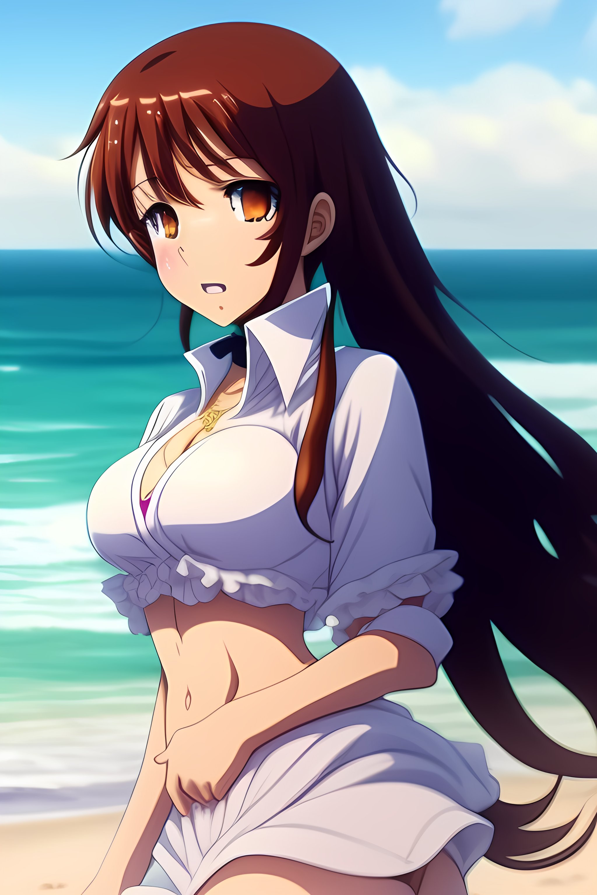 Lexica - Orihime bleach dropping a ball at the beach