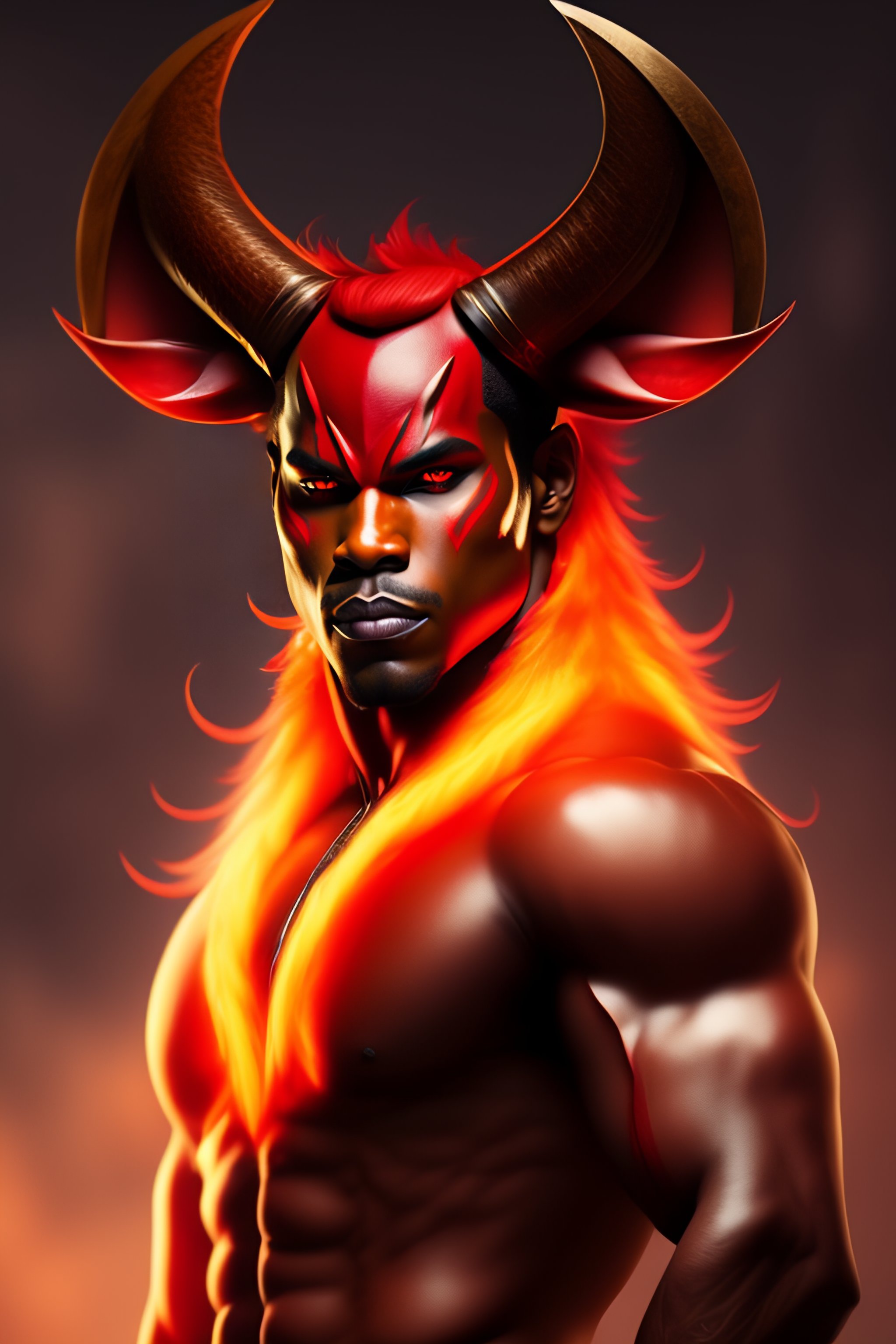 Lexica - Male half demon with ham horns, red skin color, full body