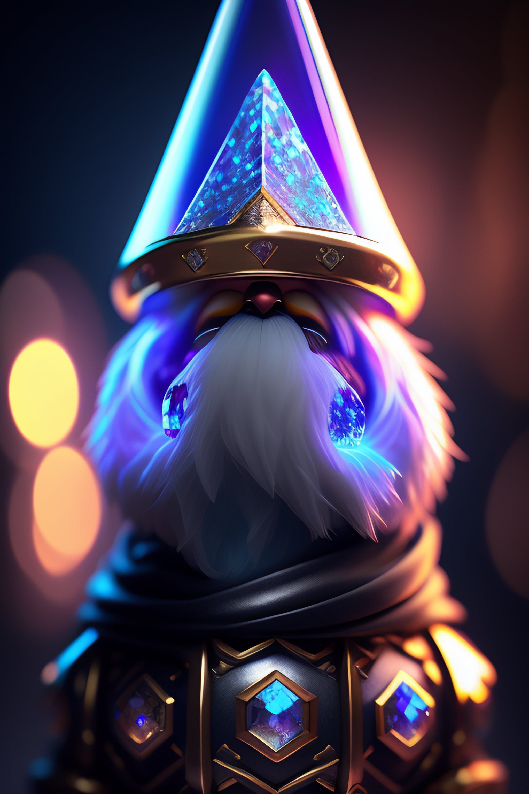 Lexica - Front shot of a gnome character ominous intricate fractal hyper cubes platinum cracked ...