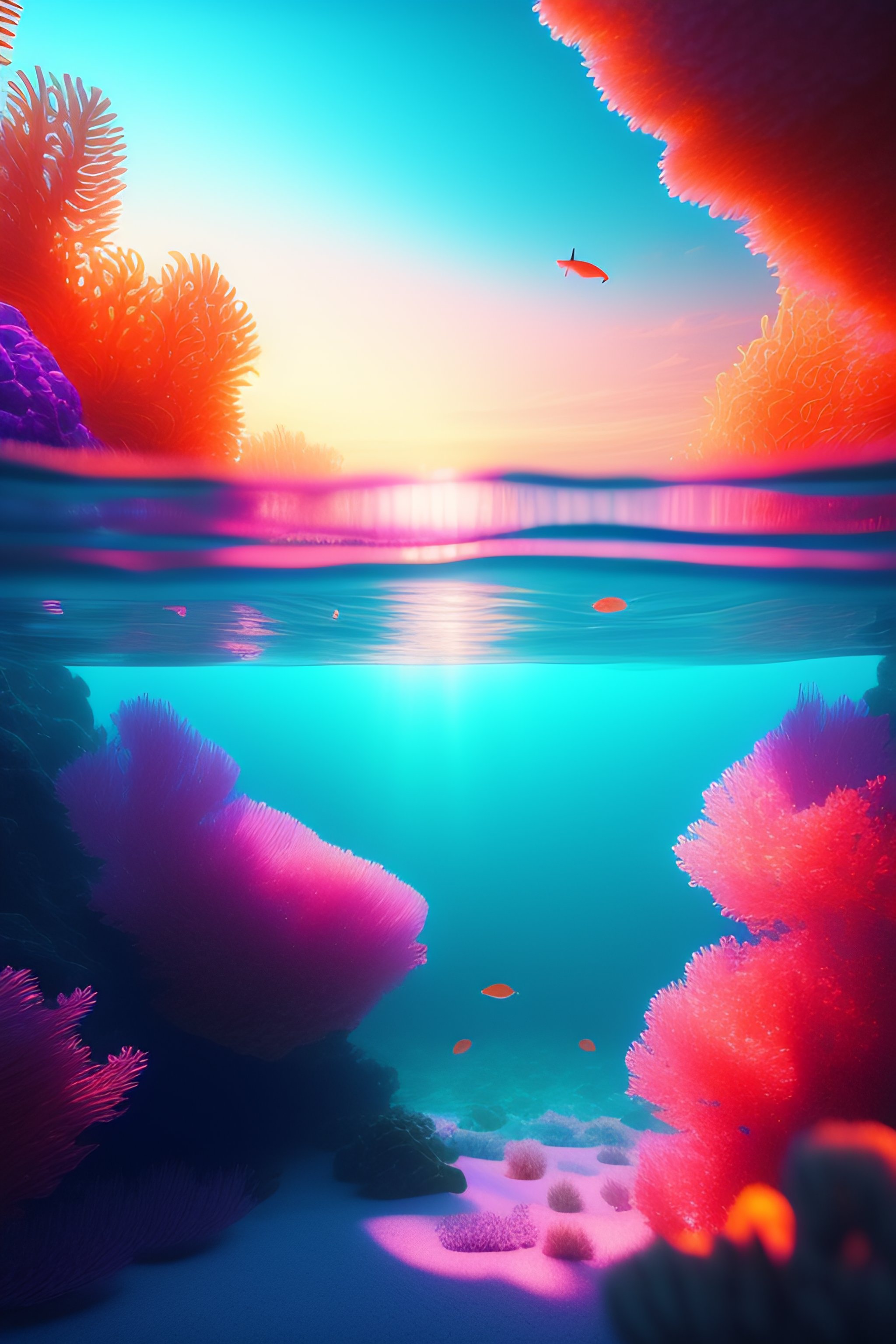 Lexica - Underwater neon coral reef landscape magical realism painting ...