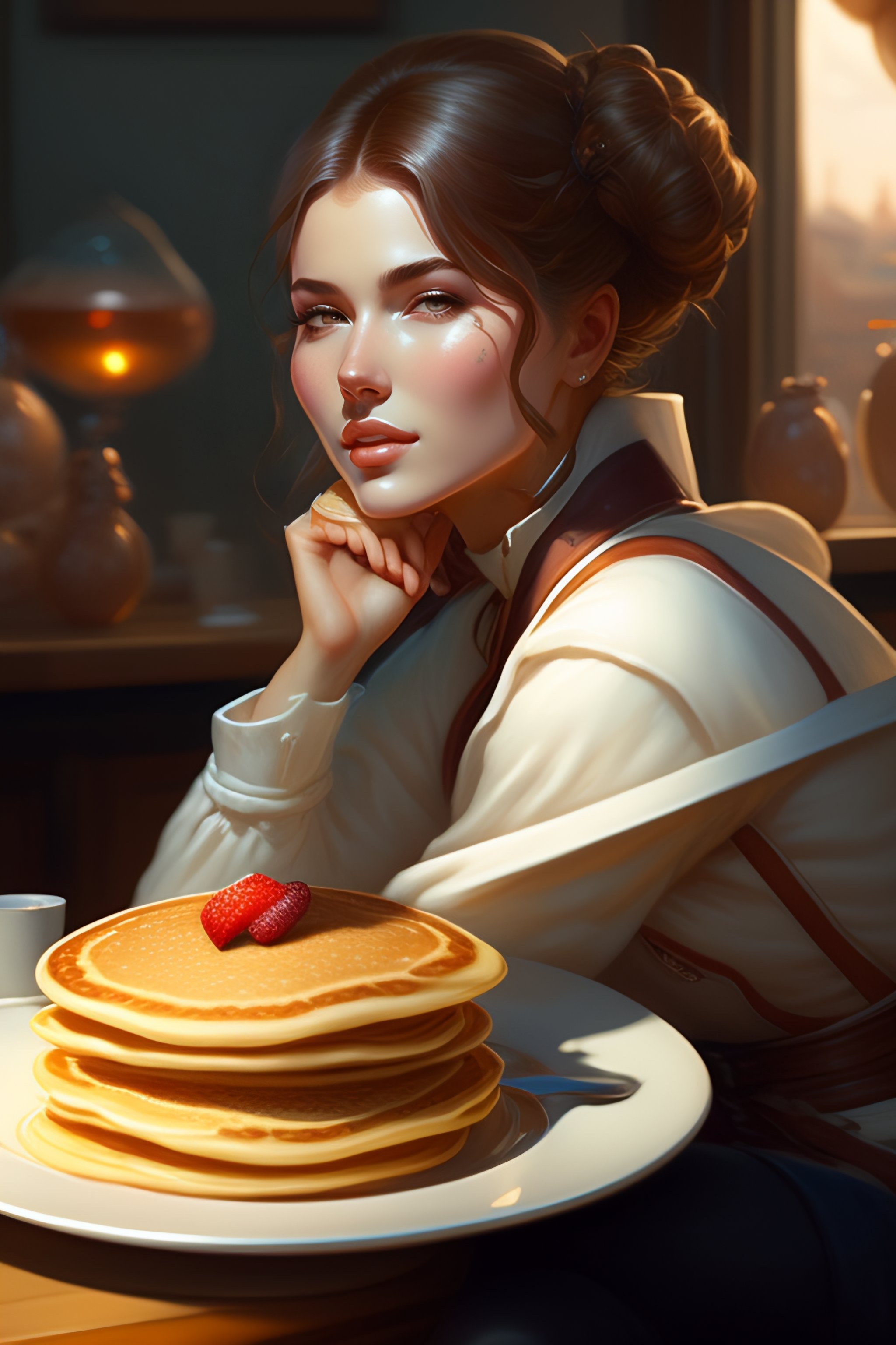 Lexica - Girl eating pancakes, highly detailed, digital painting ...