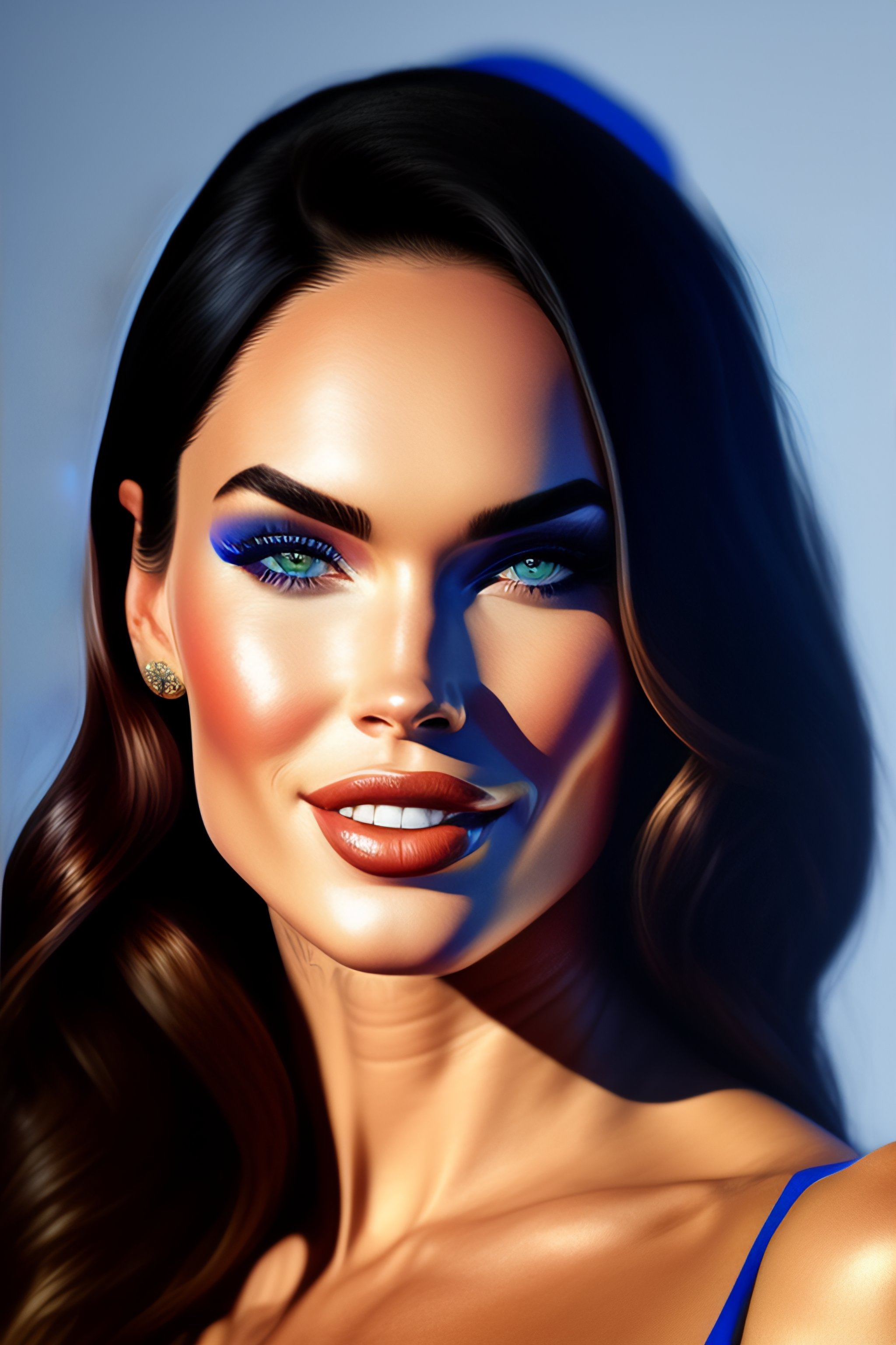 Lexica - Megan fox closeup of face painted in blue and gold. licking ...