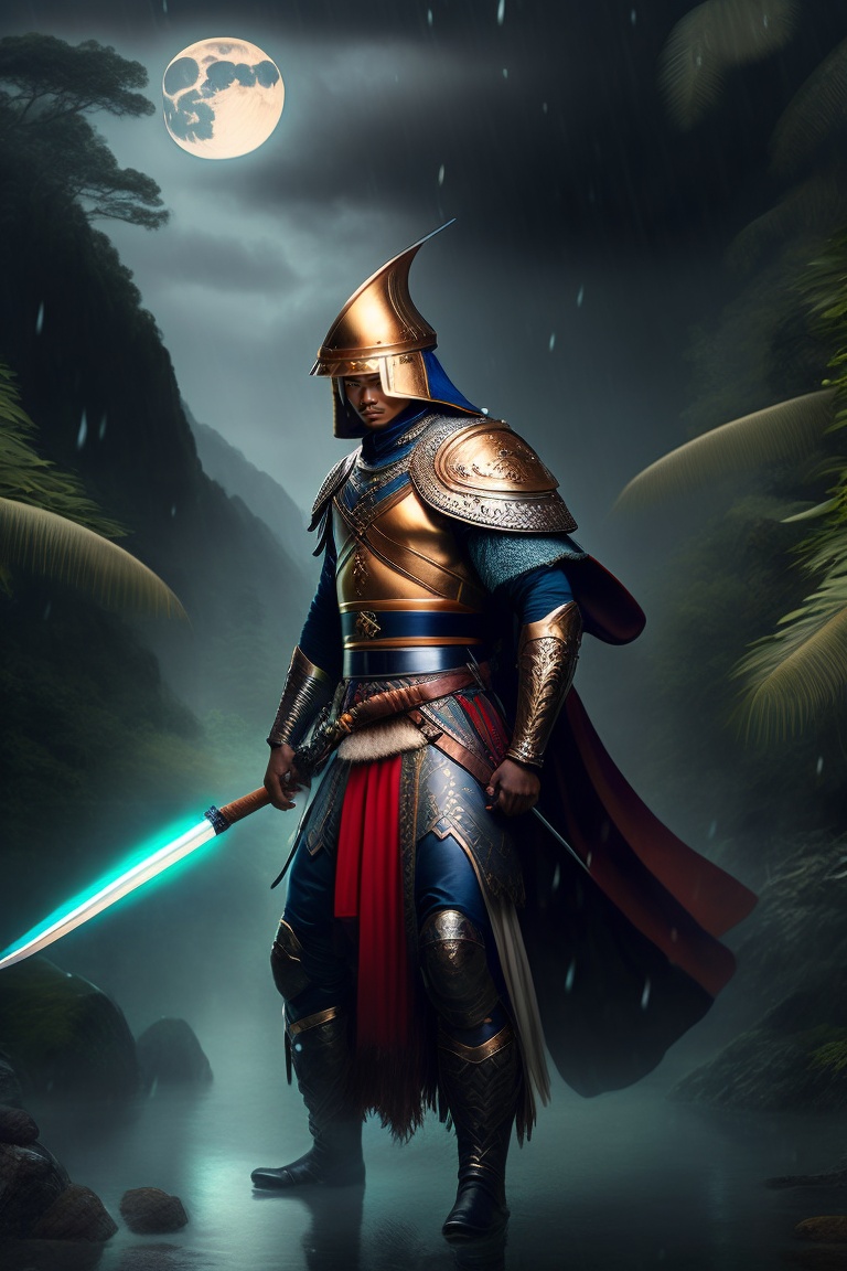 Lexica - Indonesian Male Swordsman IN A STORM, RAIN, NIGHT, FULL MOON ...
