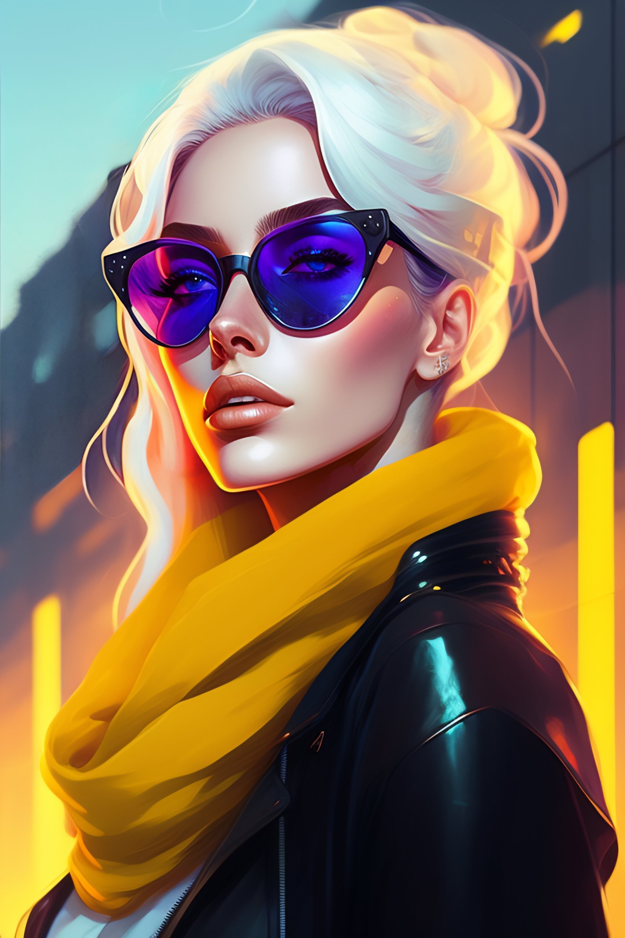 Lexica - Portrait of halo, sunglasses, blue eyes, tartan scarf, white ...