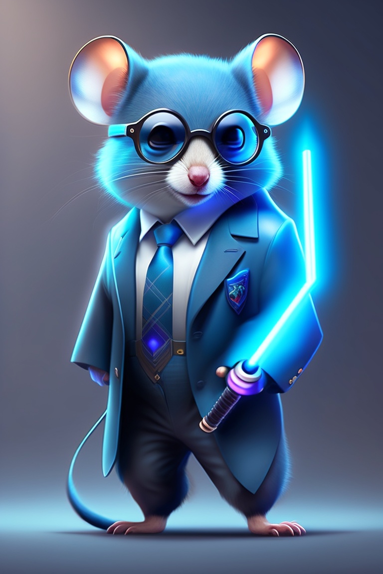 Lexica - A guerrilla mouse wearing glasses and a suit, light saber blue ...