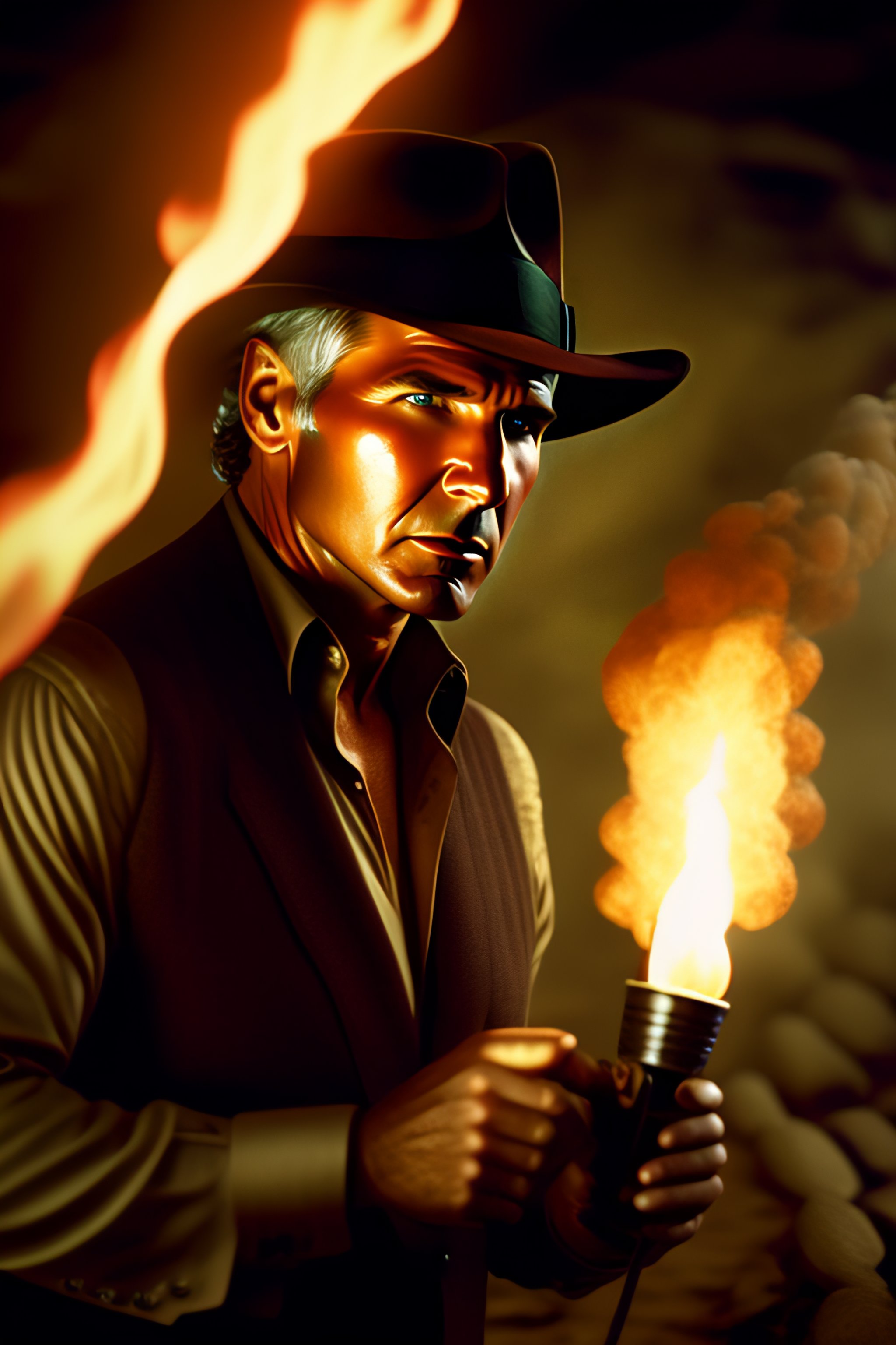 Lexica - Medium shot photo of Harrison Ford as Indiana Jones, holding ...