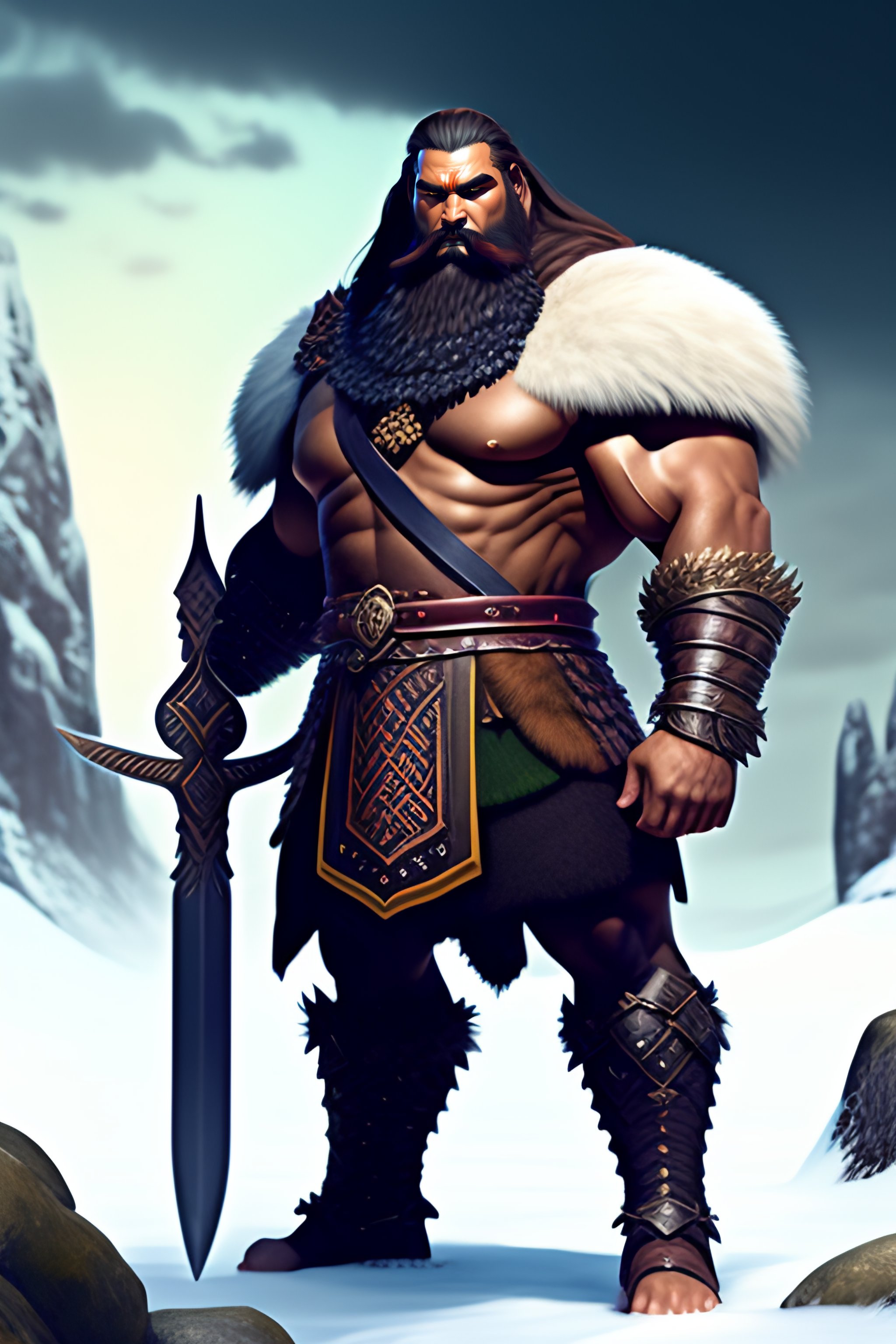 Lexica - Giant fierce and muscular male warrior in full armor, handsome ...
