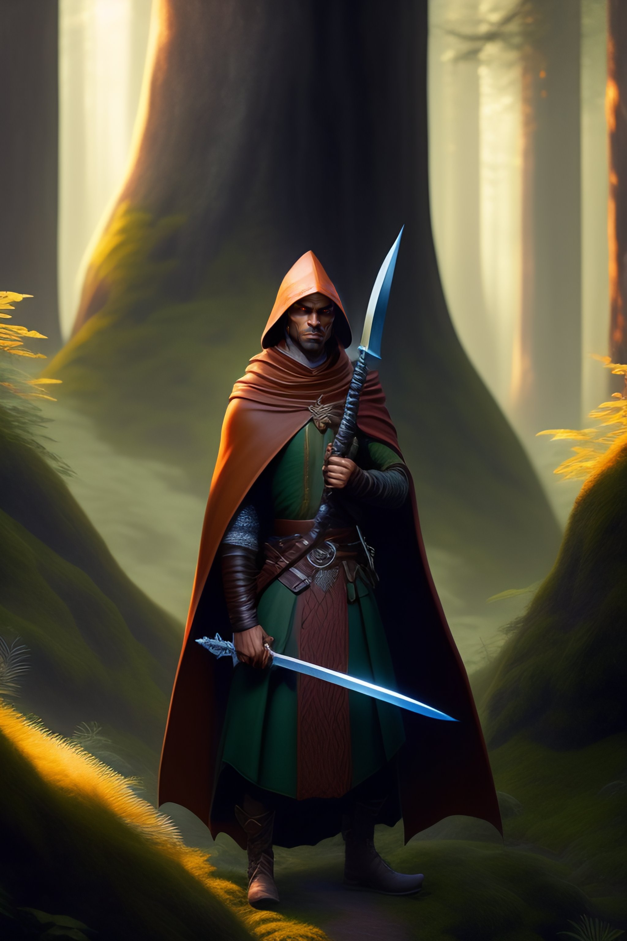 Lexica - Goblin holding sword wearing a brown cloak in a forest, unreal ...