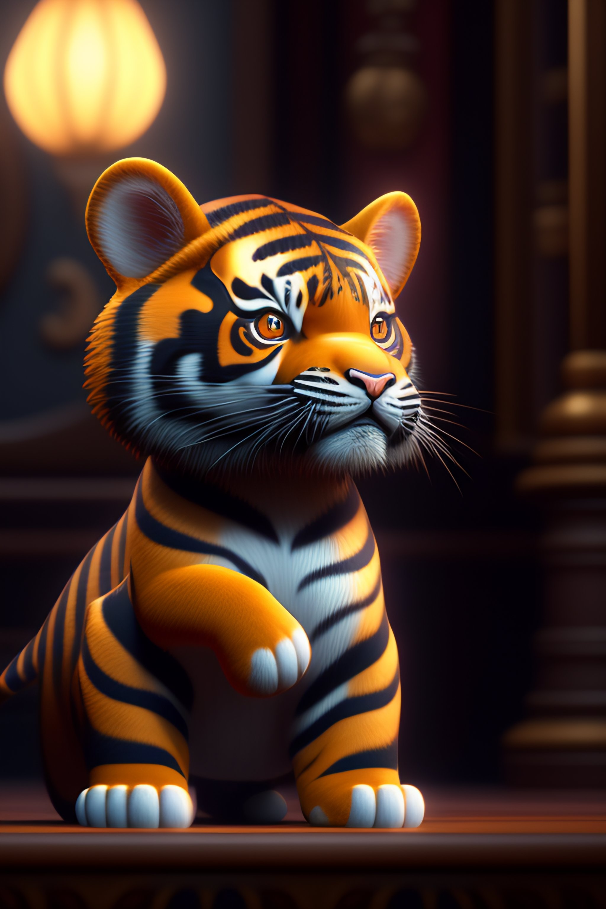 Lexica - Cute small tiger standing on 2 feet on theater wearing ...