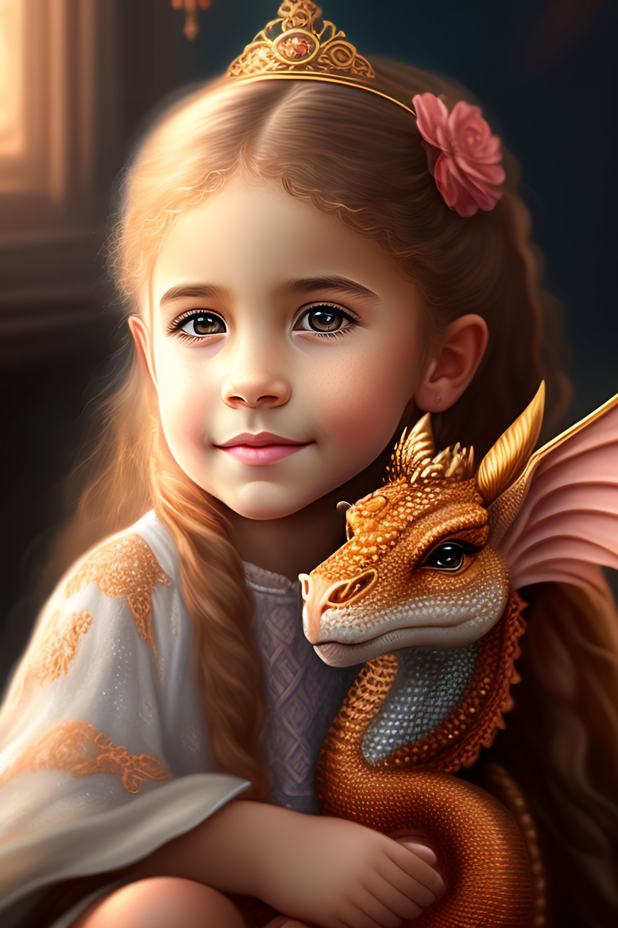 Lexica - Portrait of 4 years old princess worrier with her dragon ...
