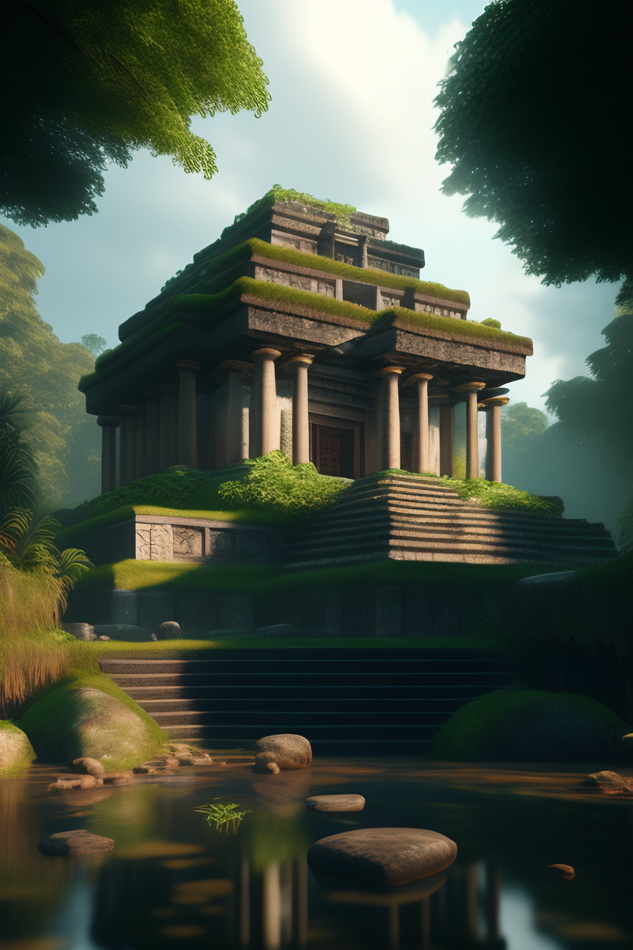 Lexica - A ancient Maya temple in the middle of a forest mear a small ...