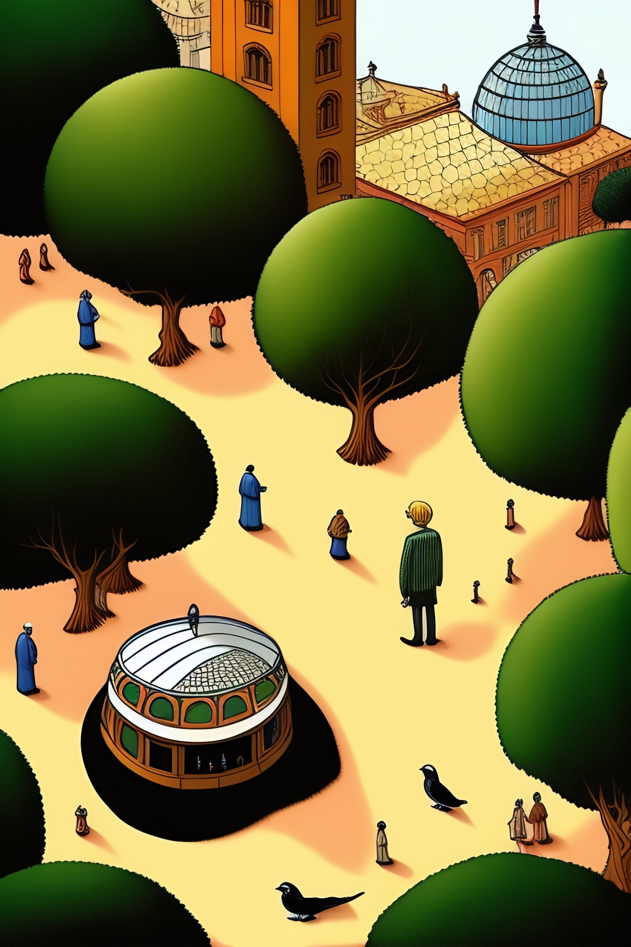 Lexica - A alone man. pen and ink, birds eye view, illustrated by hergé ...