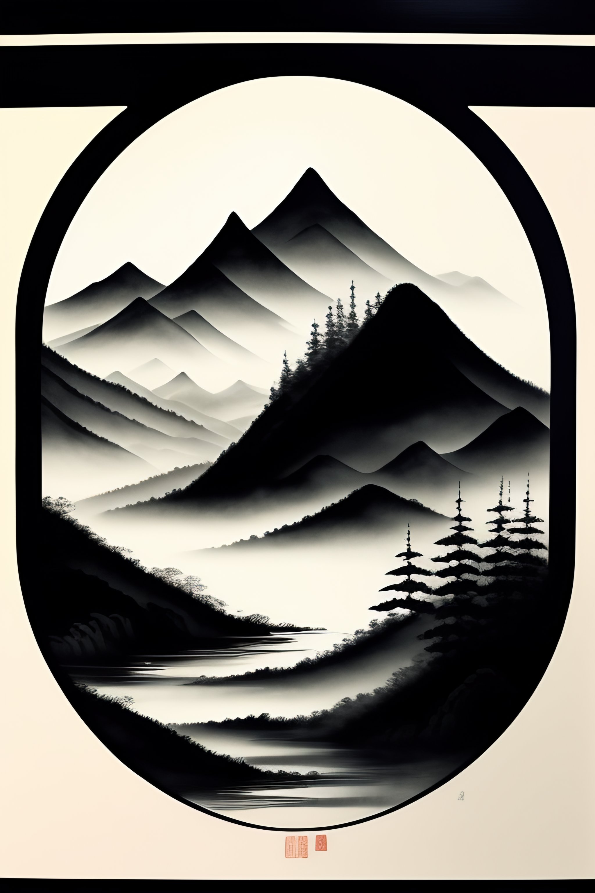 Lexica - Chinese ink painting of mountain