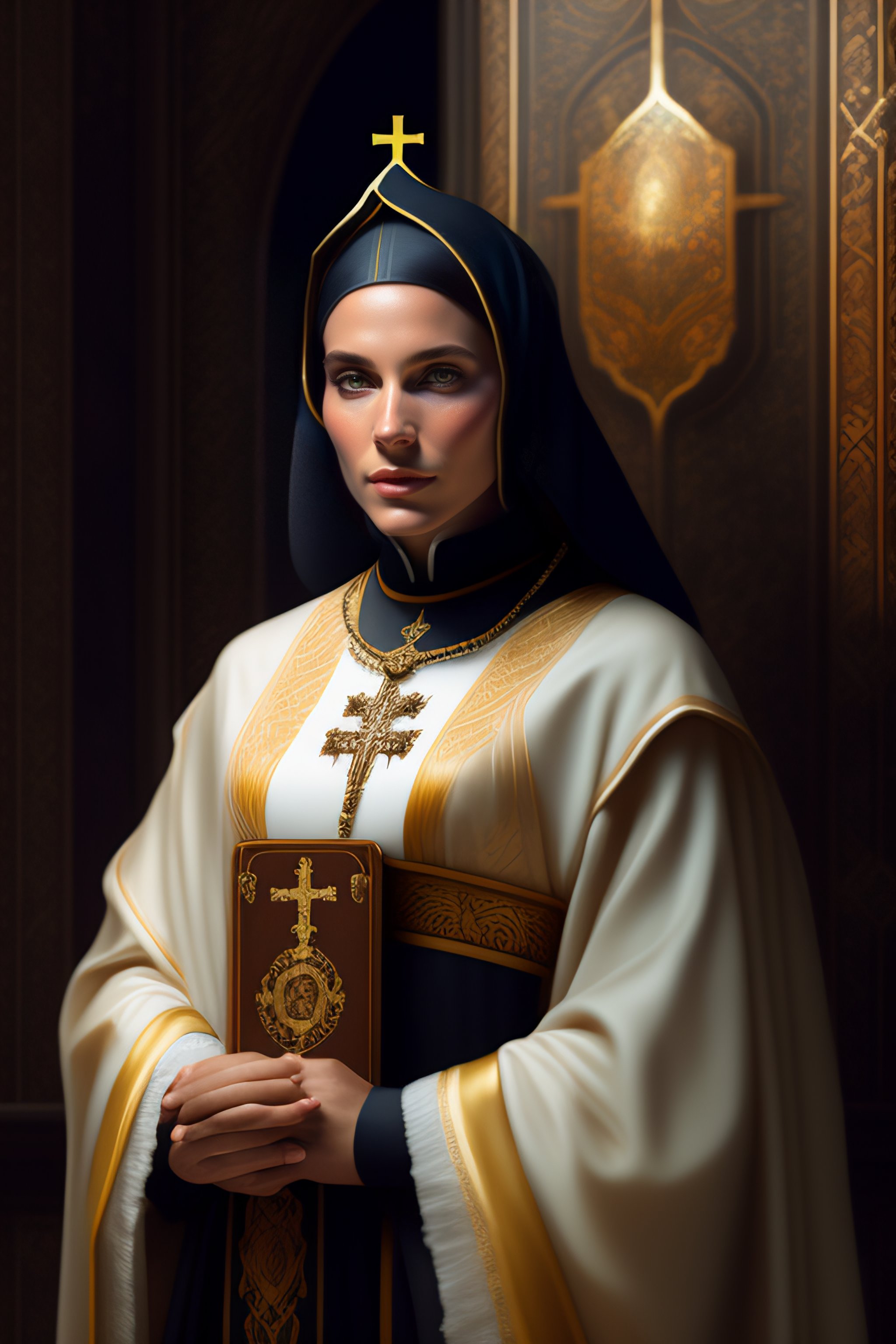 Lexica - Portrait of a domestic cat as nun, bible, church, wearing ...