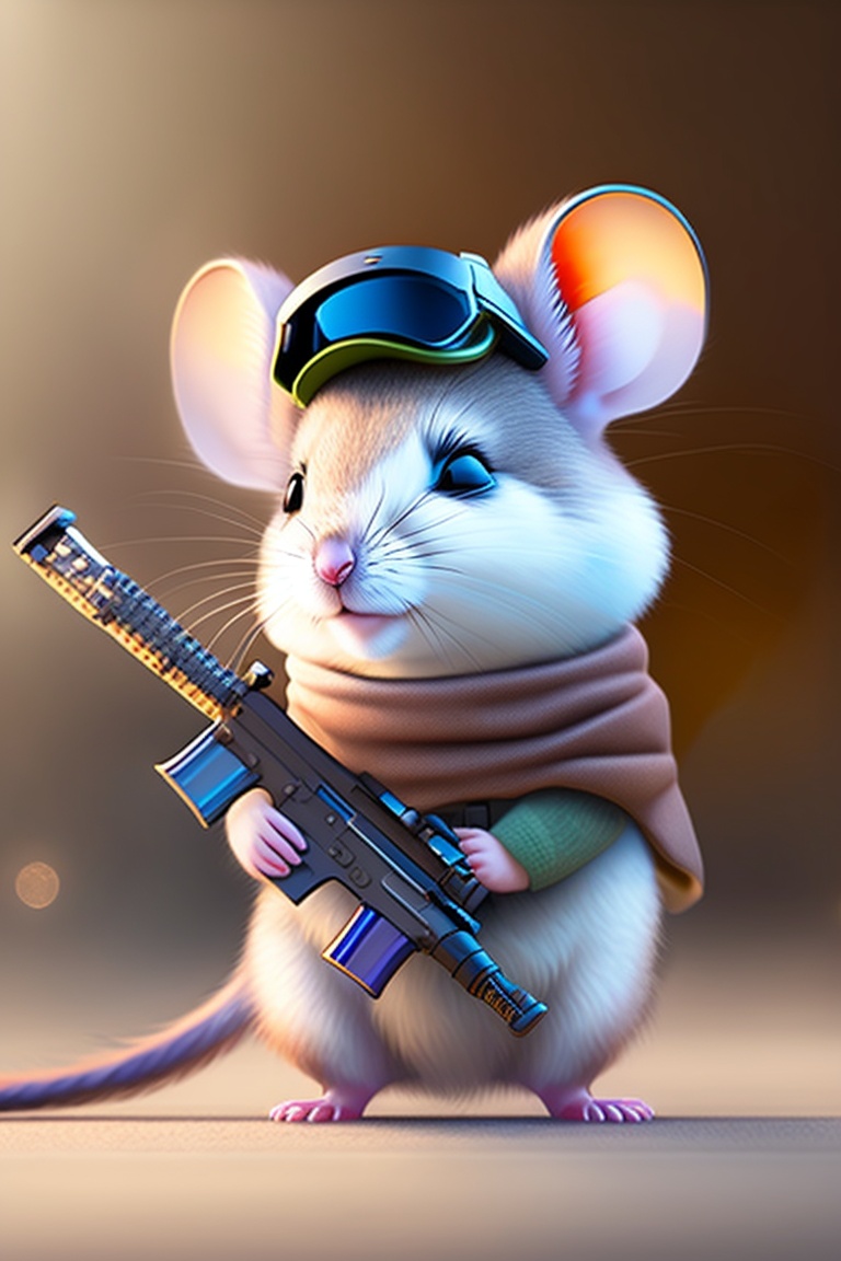 Lexica - A cute fluffy tiny mouse holding an AR-15 assault rifle,girls,cute