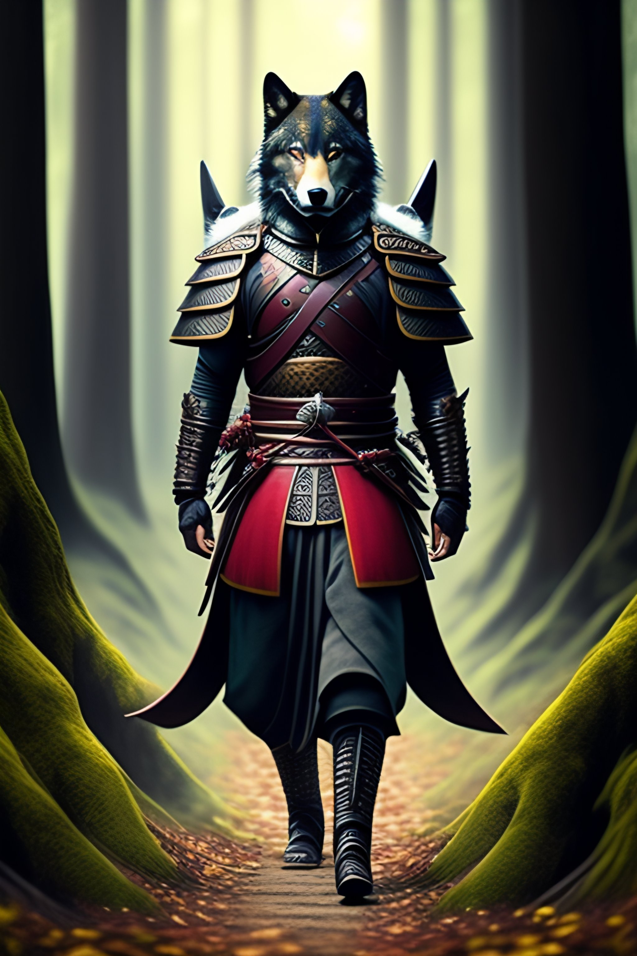 Lexica - Photorealistic Japanese samurai with wolf head holding a sword ...