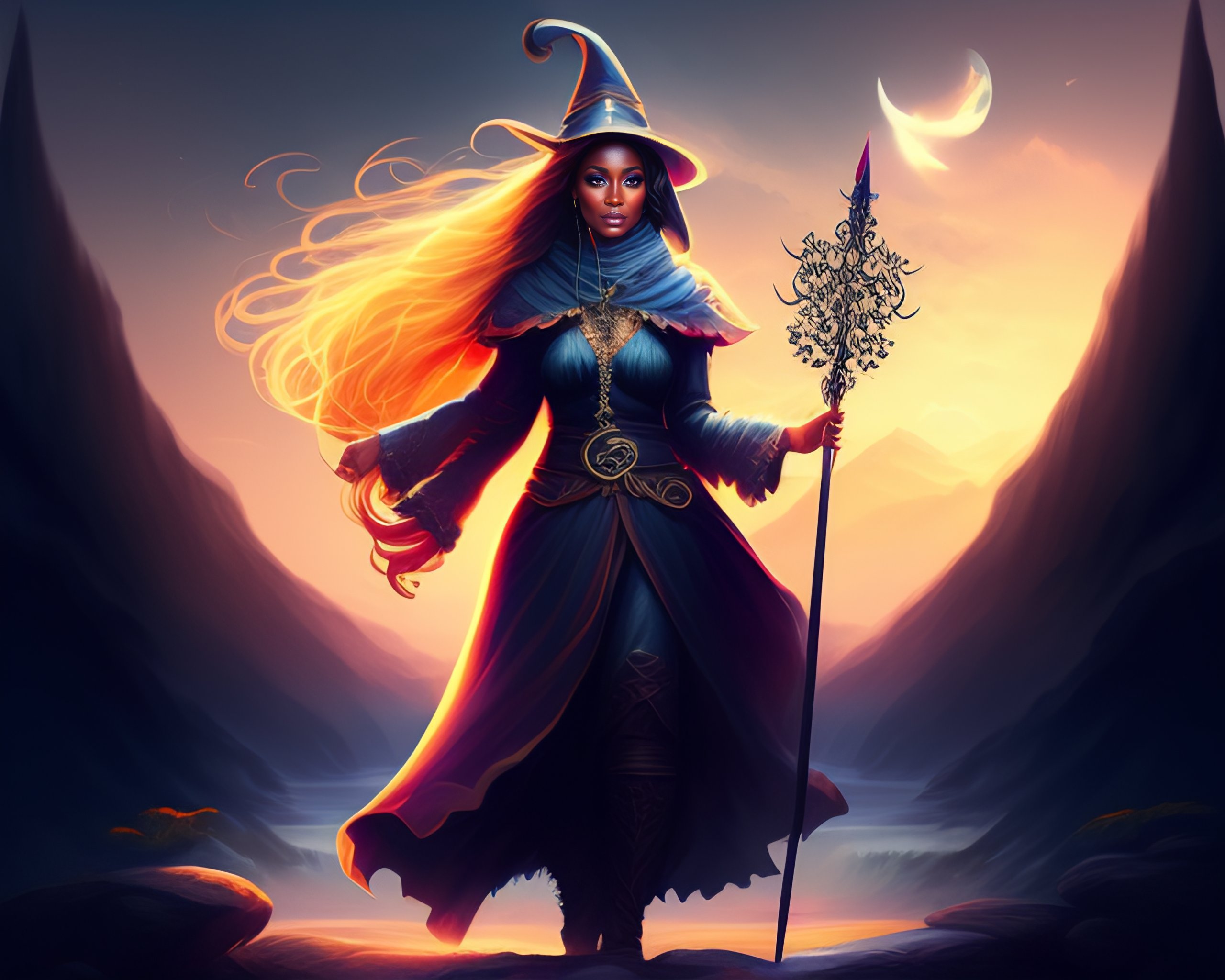 Lexica - Top down full body view of a witch holding a staff and casting ...