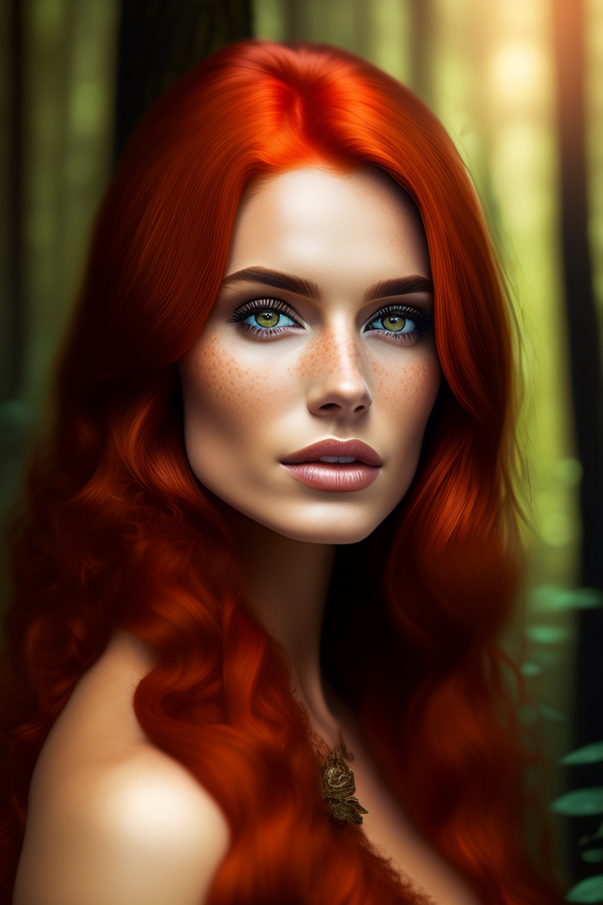 Lexica - Brunette, wild hair, red hair, ivory fair skinned, exotic ...