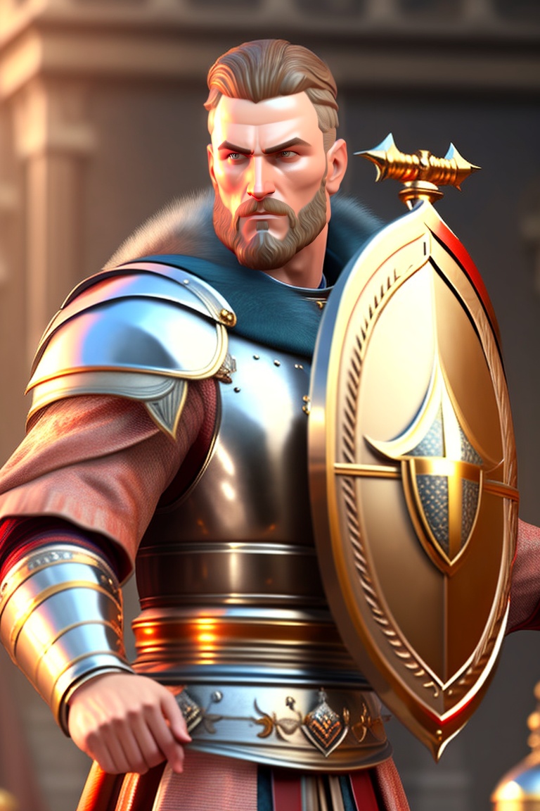 Lexica - Crusader holding a sword and shield, angry, strong men, 3d ...