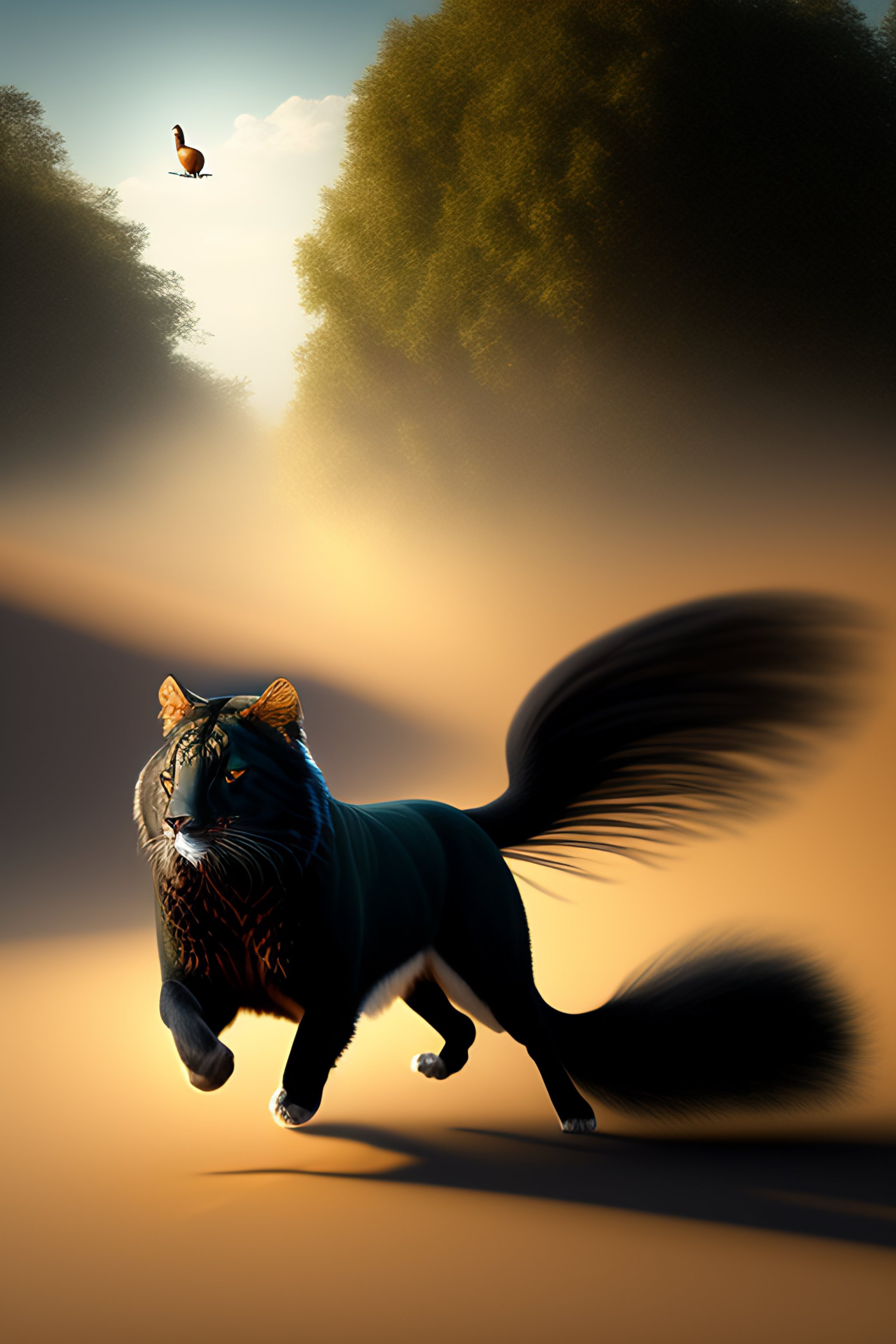 Lexica - Puli chasing a bird 3d art