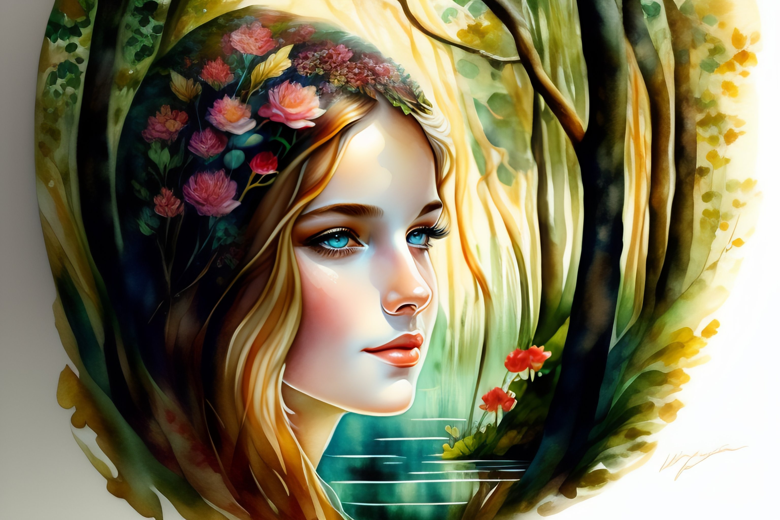 Lexica - Painting portrait nymph nature, in the magic forest, lake ...
