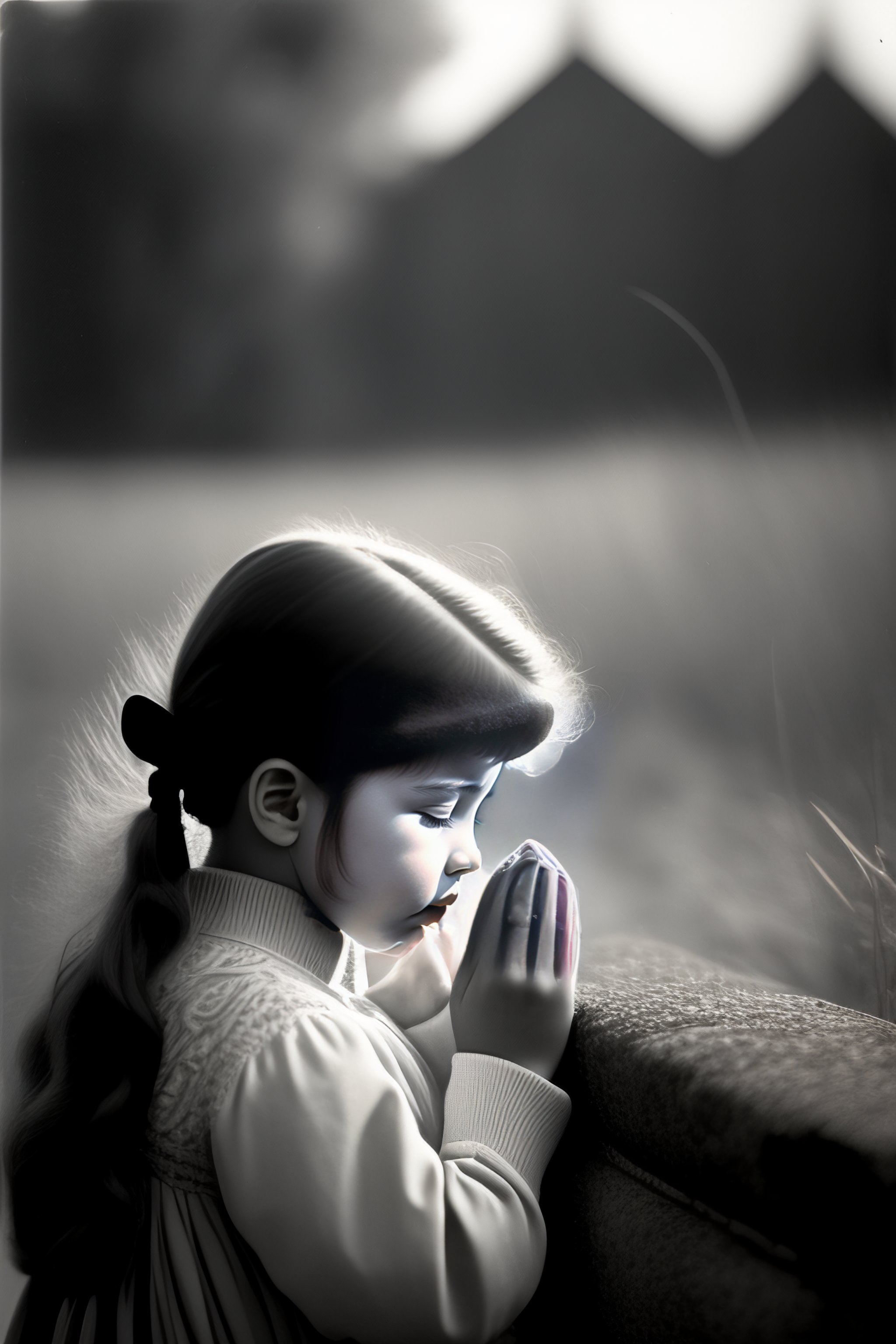 Lexica - Vintage photo of a young girl praying